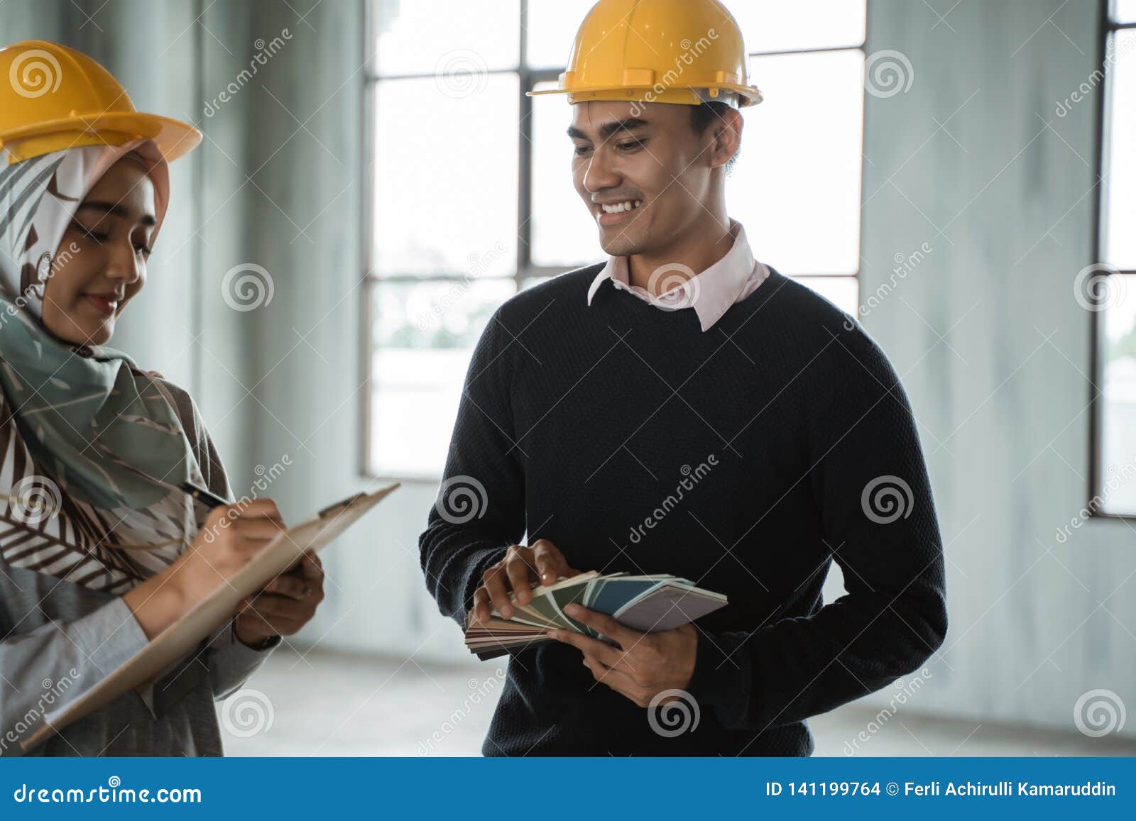 Two Engineer Make a Planning of the Building Project Stock Photo ...