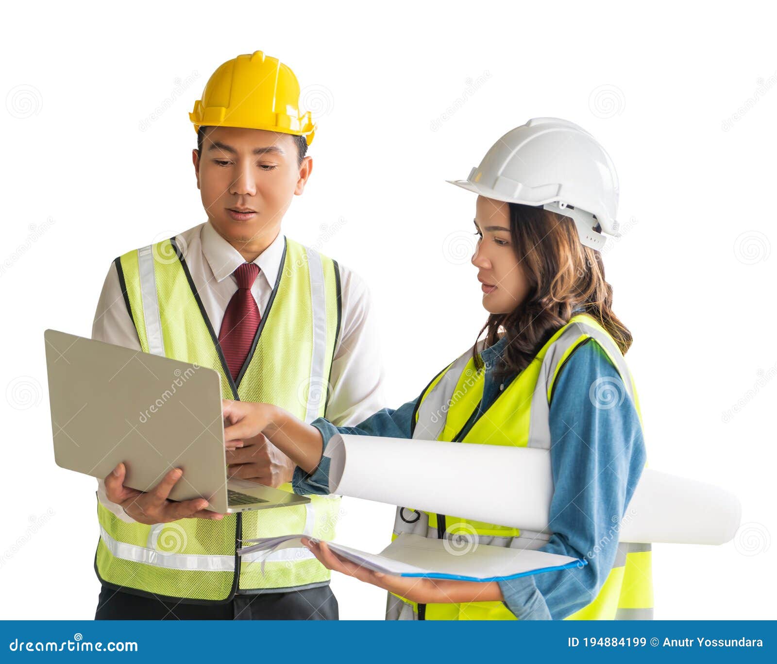 Engineer Male With Chief Engineer Cap And Blueprint Paper Beside ...