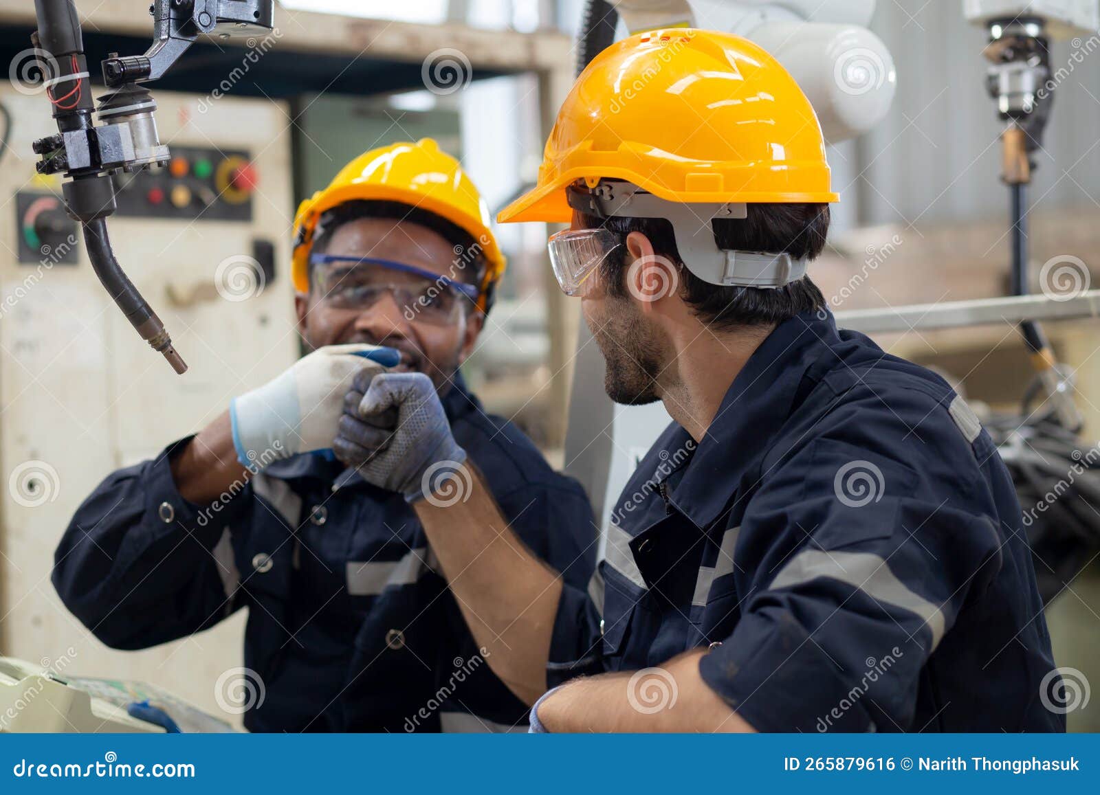 Two Engineer Man Working with Machine Robot Automatic Together at ...