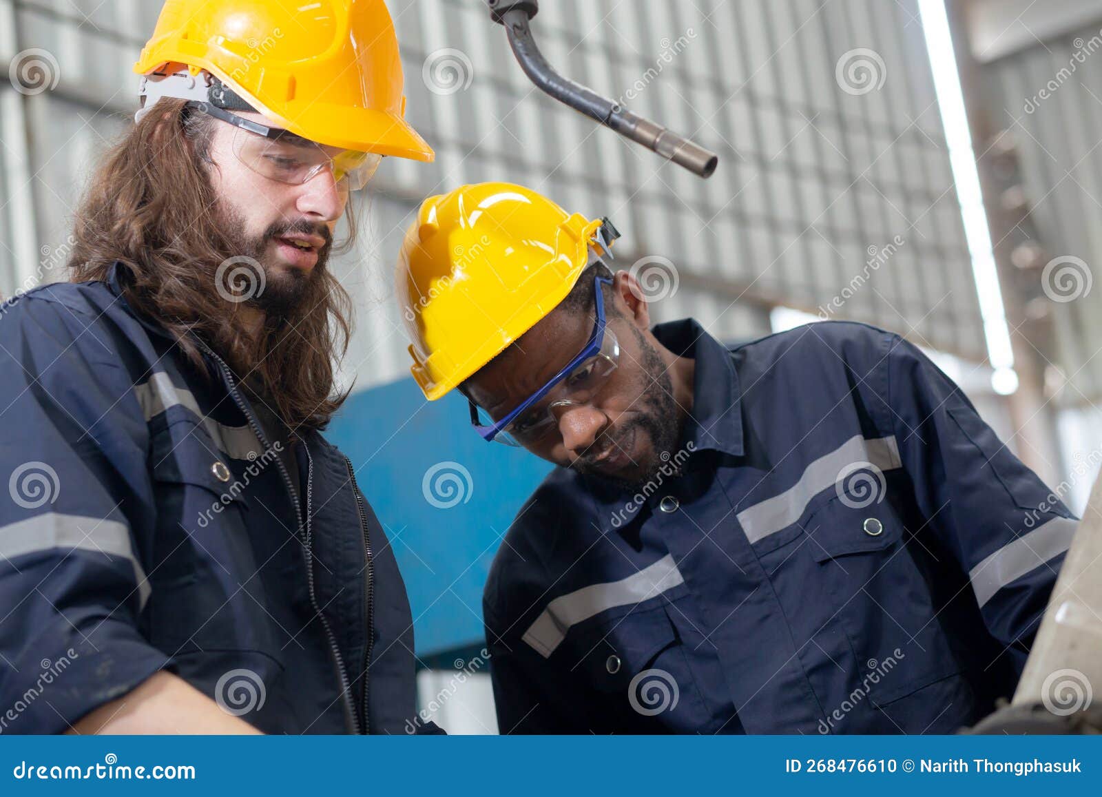 Two Engineer Man Working with Machine Robot Automatic Together at ...