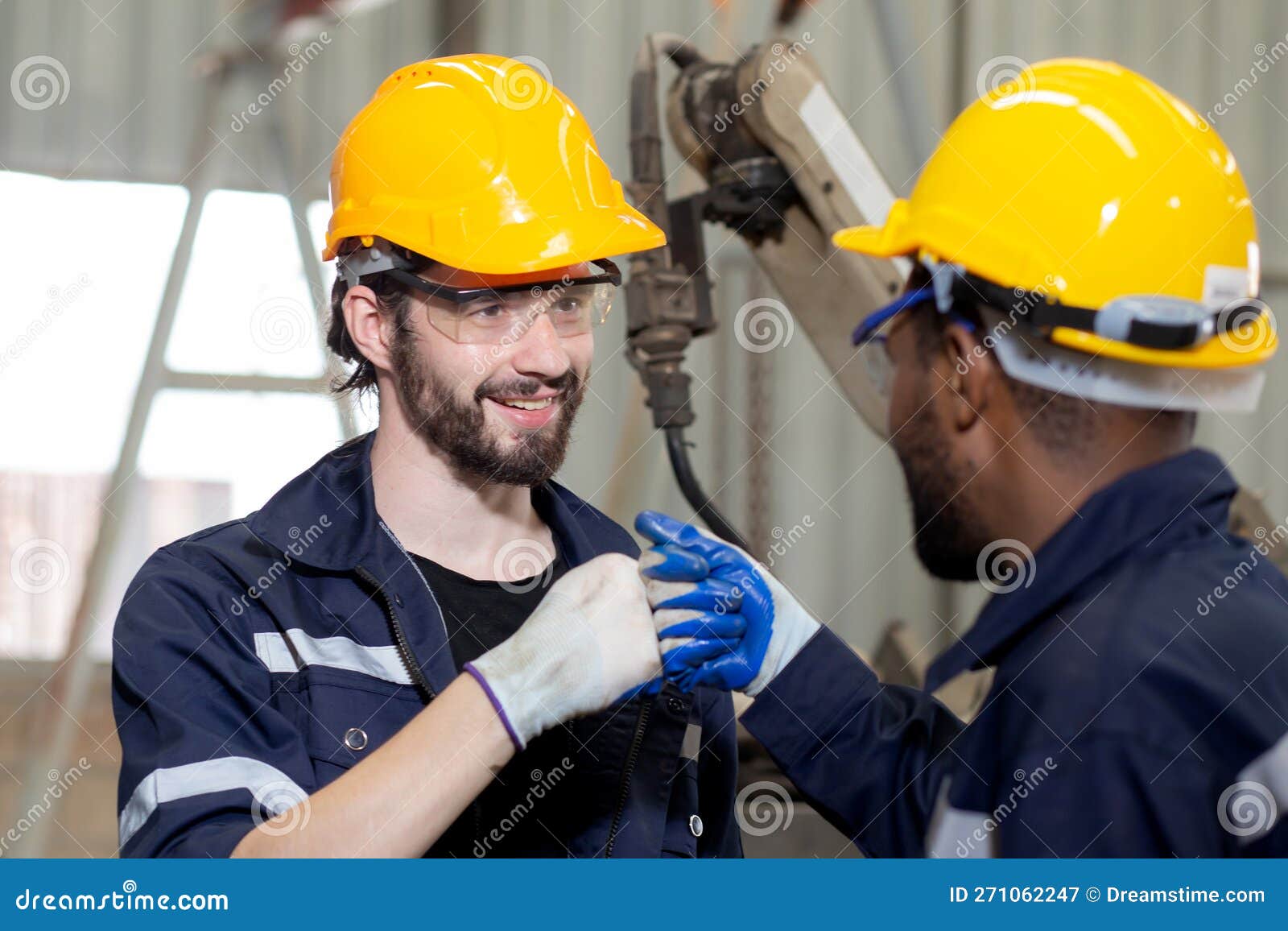 Two Engineer Man Working with Machine Robot Automatic Together at ...