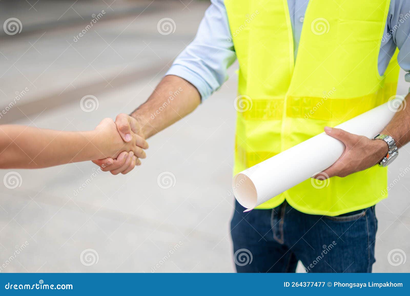 Two Engineer Shaking Hands with Deals and Success Agreement at ...