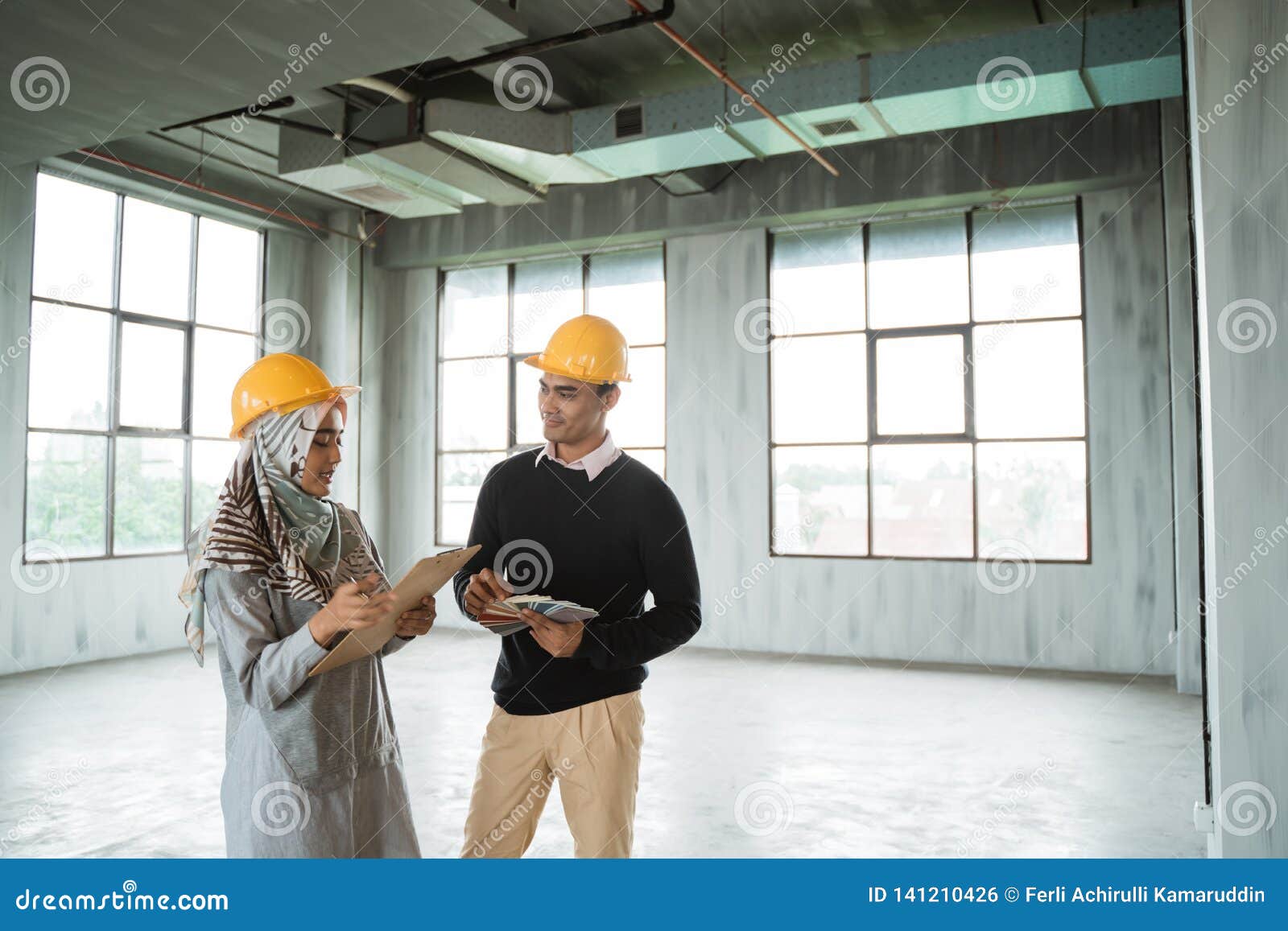 Two Engineer in the Space Hall Building Project Stock Photo - Image of ...