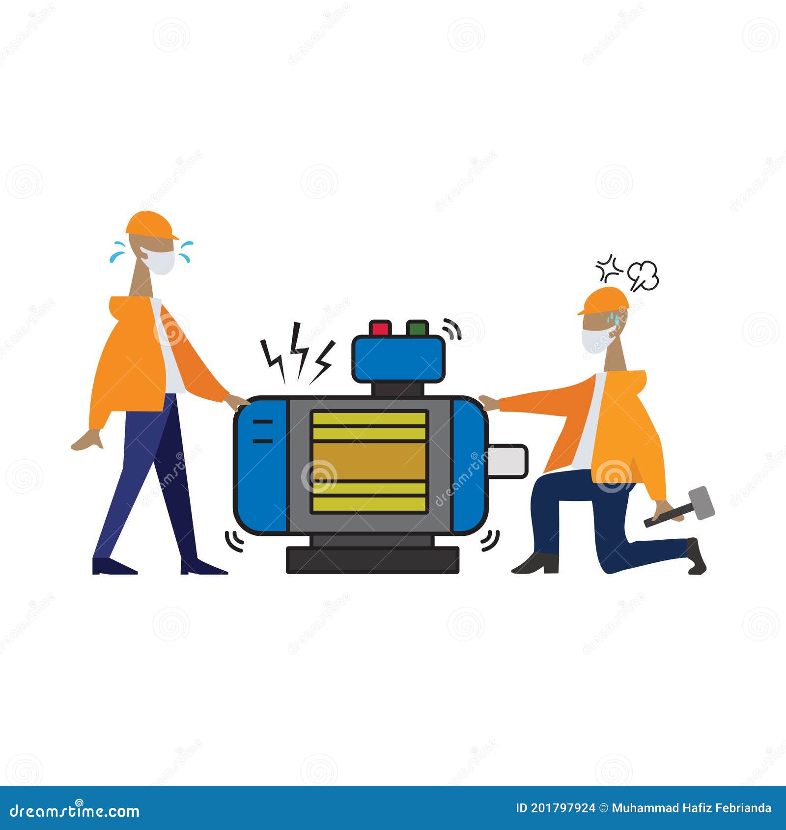 Two Engineer Using Mask before Preparing Repair Electric Motor Stock ...
