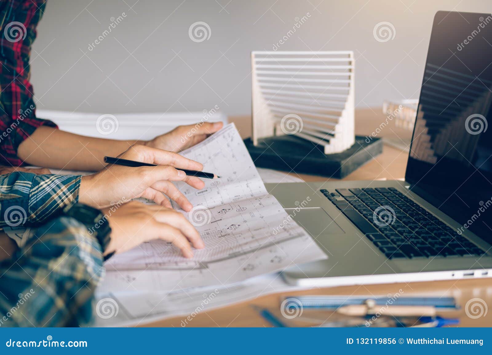 Two Engineering Man Working at Office Room and Discussing Together with ...