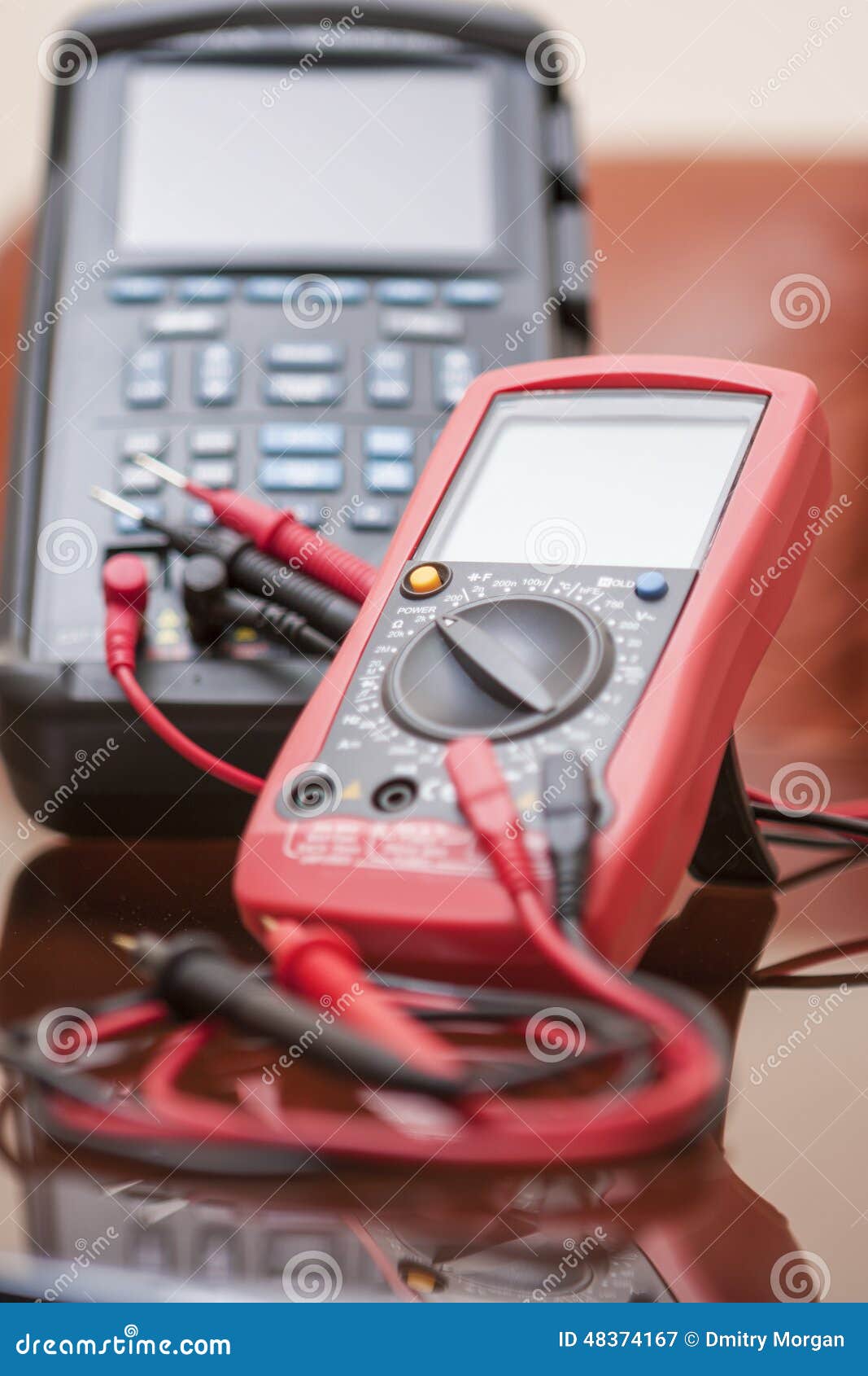 Two Engineering Measure Units with Connected Probes of Red and Stock ...