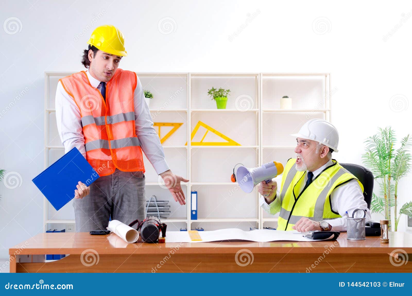 The Two Engineers Colleagues Working Under Project Stock Image - Image ...