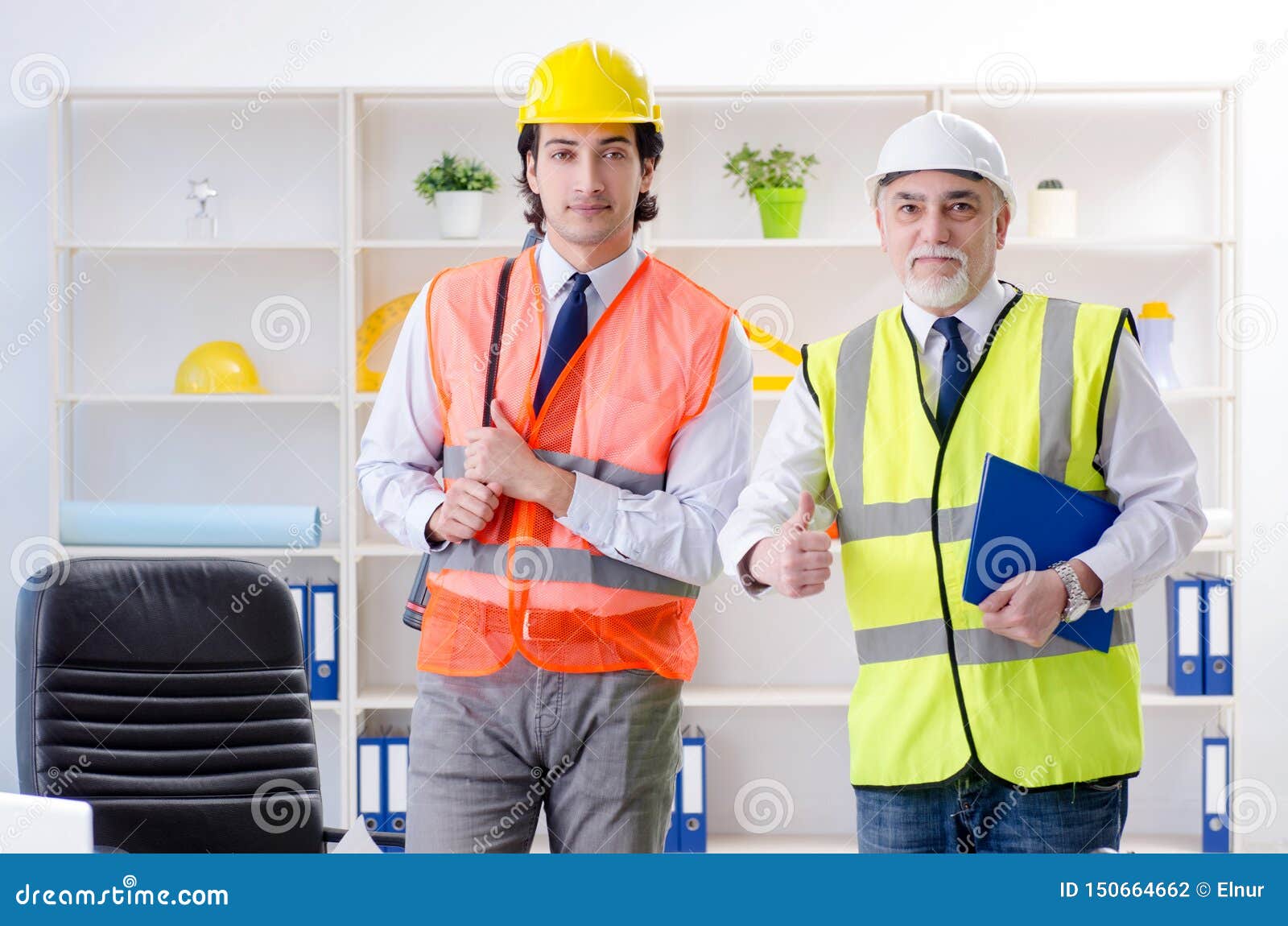 The Two Engineers Colleagues Working Under Project Stock Photo - Image ...