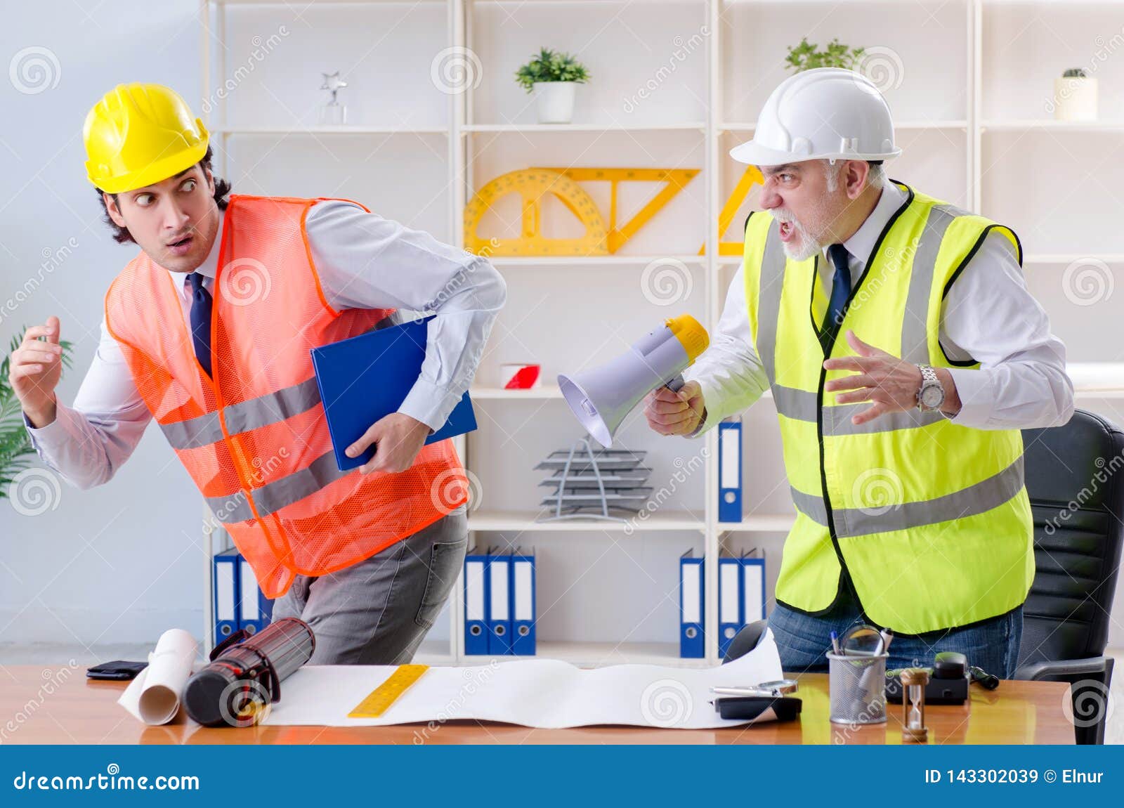The Two Engineers Colleagues Working Under Project Stock Image - Image ...