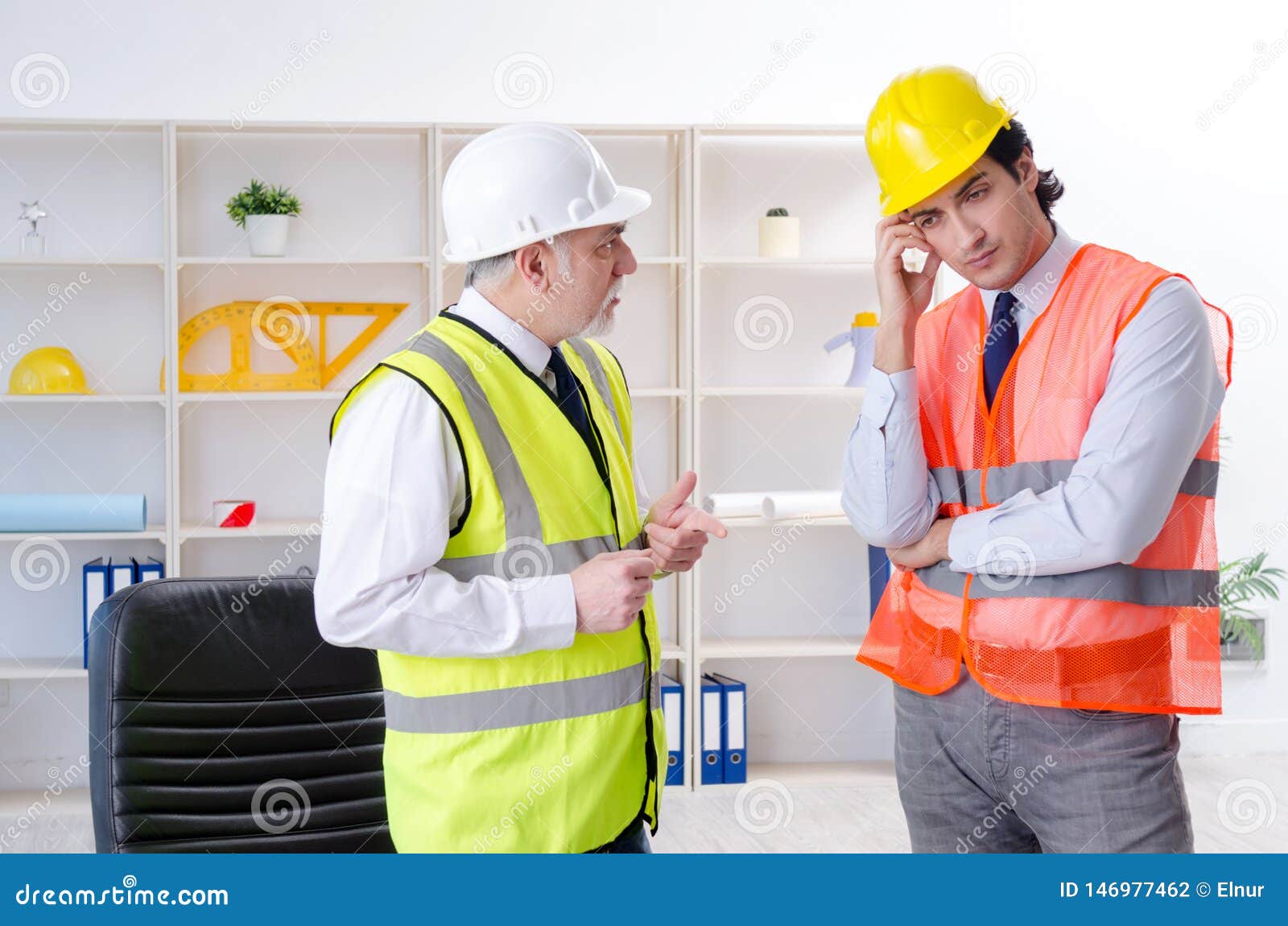 The Two Engineers Colleagues Working Under Project Stock Photo - Image ...