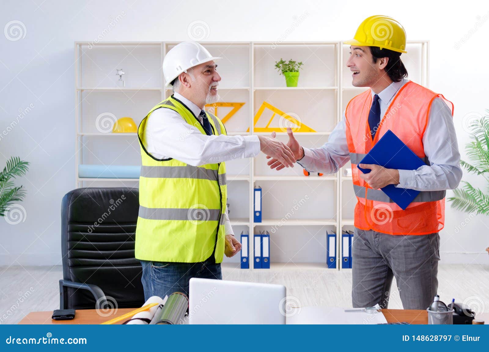 Two Engineers Colleagues Working Under Project Stock Image - Image of ...