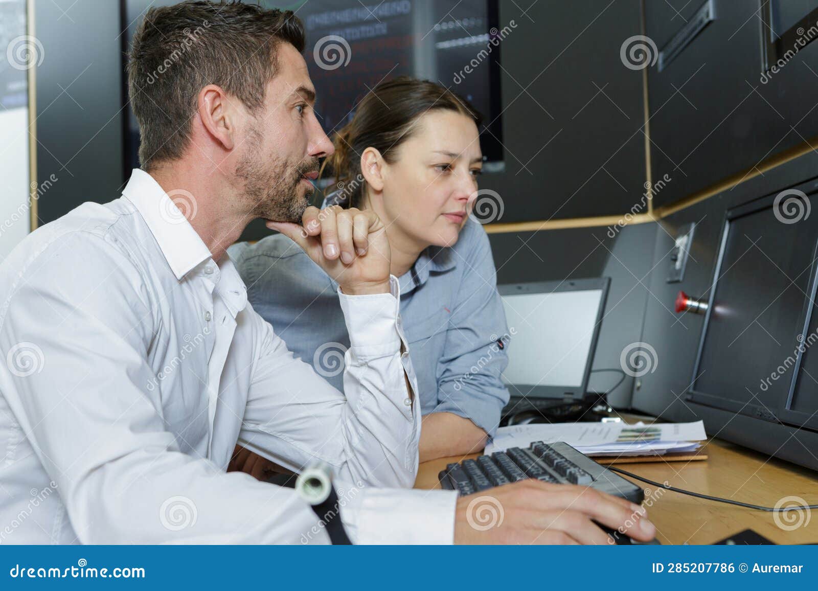 Two Engineers Computer Science Workers Stock Photo - Image of indoors ...