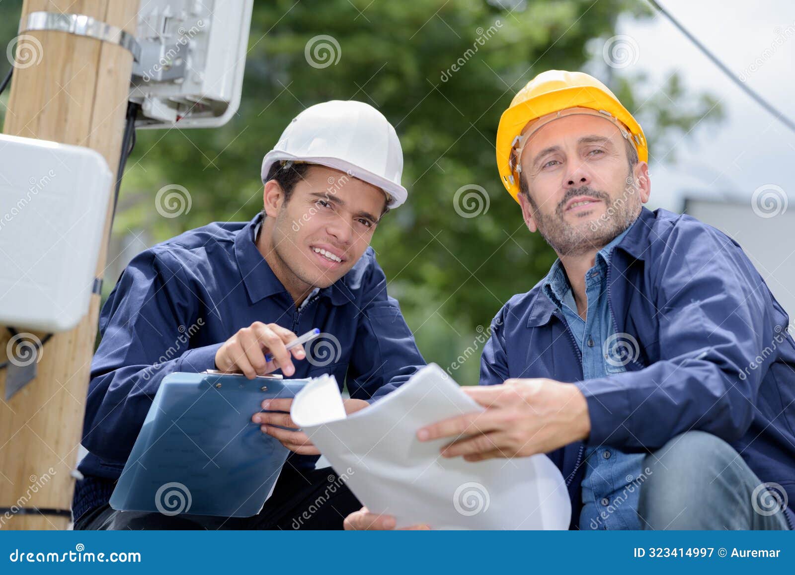 Two Engineers at Construction Site in Urban City Stock Image - Image of ...