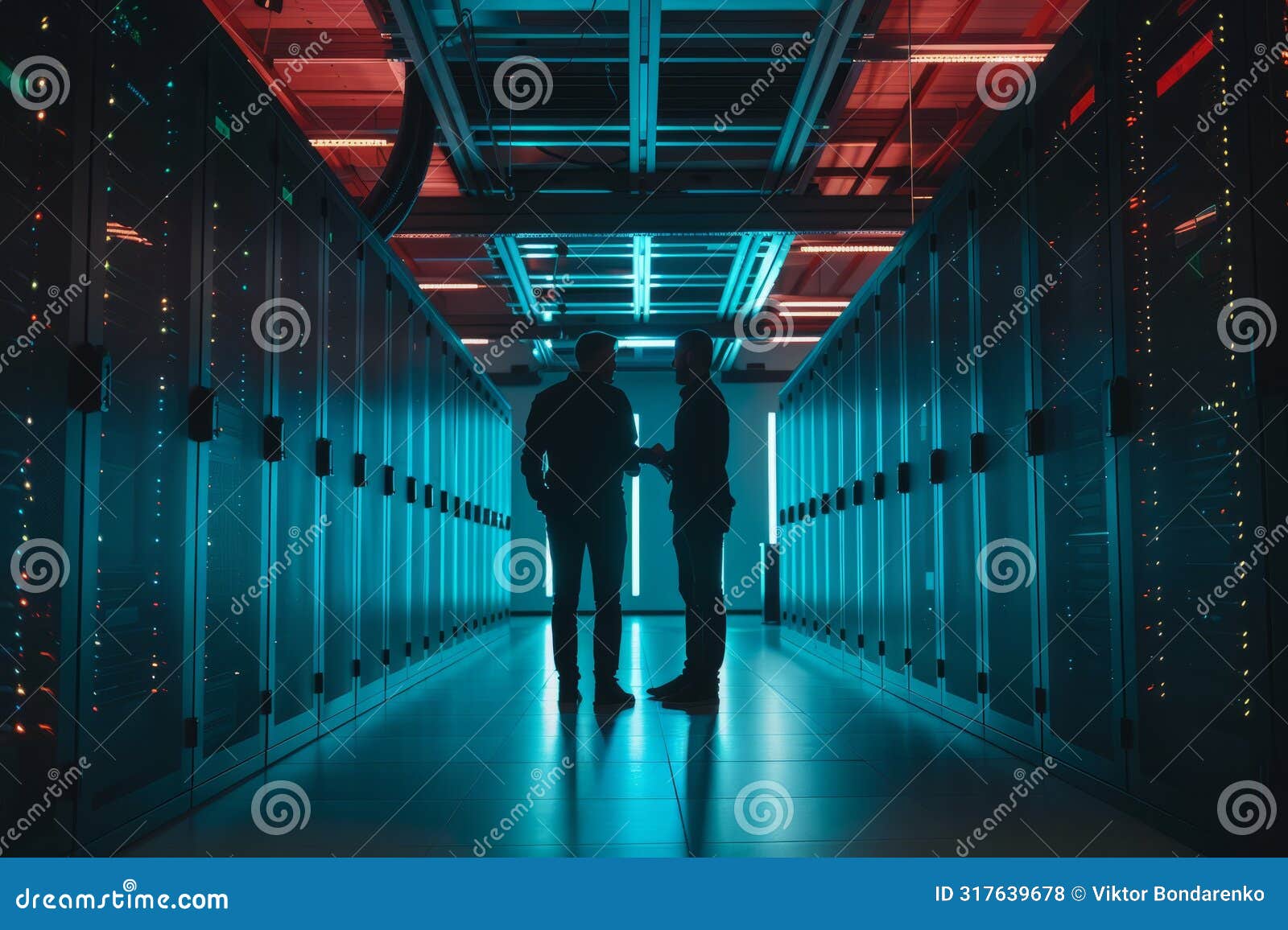 Two it Engineers in Data Center Works on Laptop Computer Stock ...