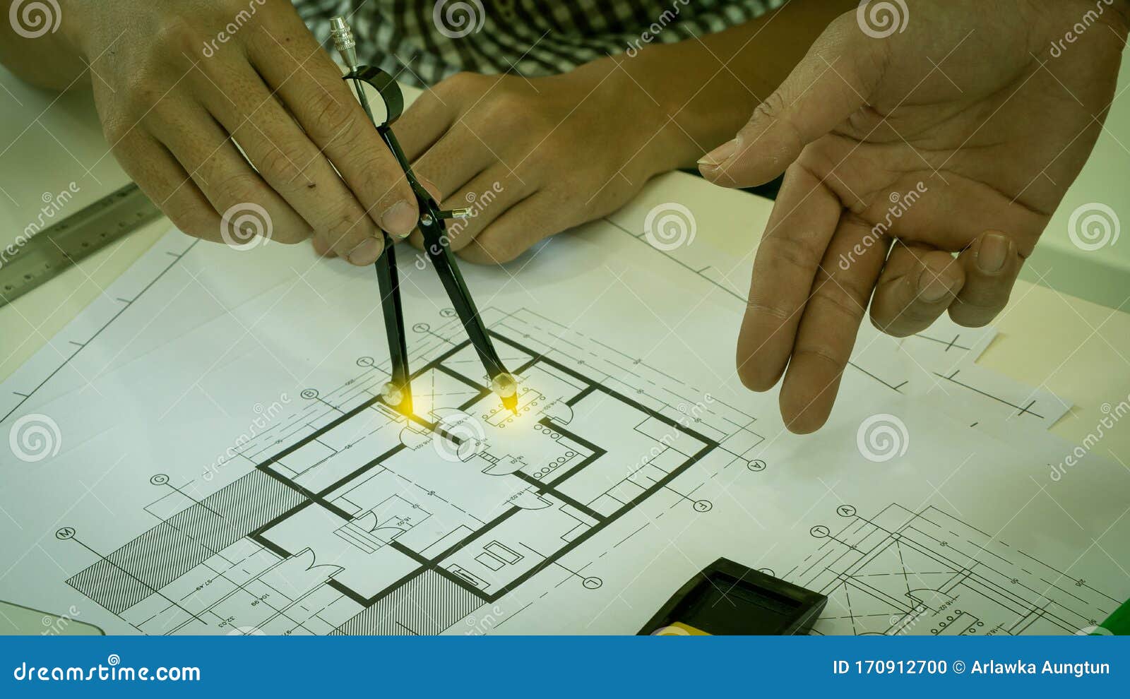 Two Engineers are Drawing a House Plan To Plan the House Stock Photo ...