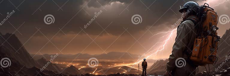 Two Engineers Explore the Area Around a Base on a Newly Discovered ...