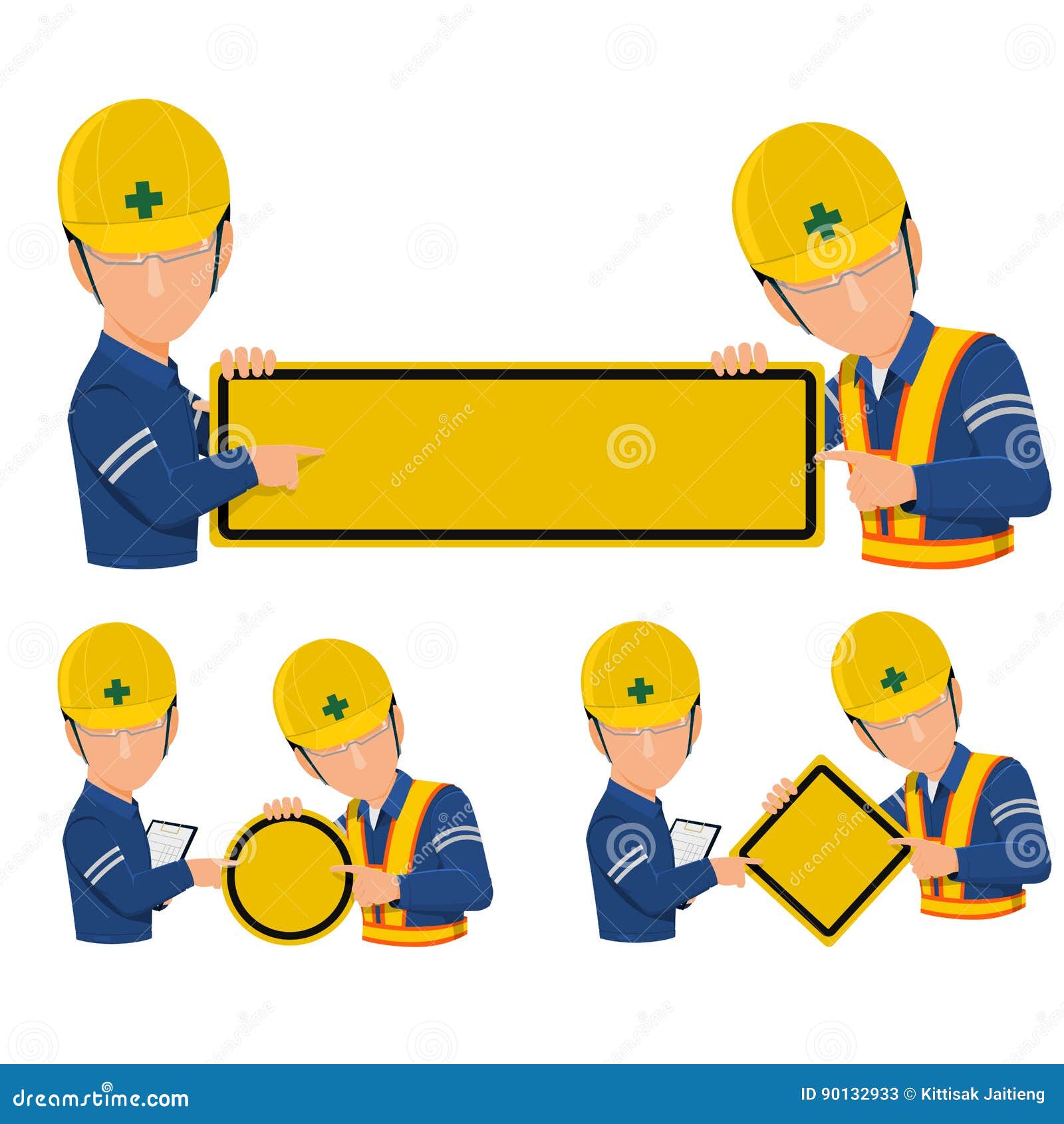 Two Engineers Hold Blank Warning Sign Stock Vector - Illustration of ...