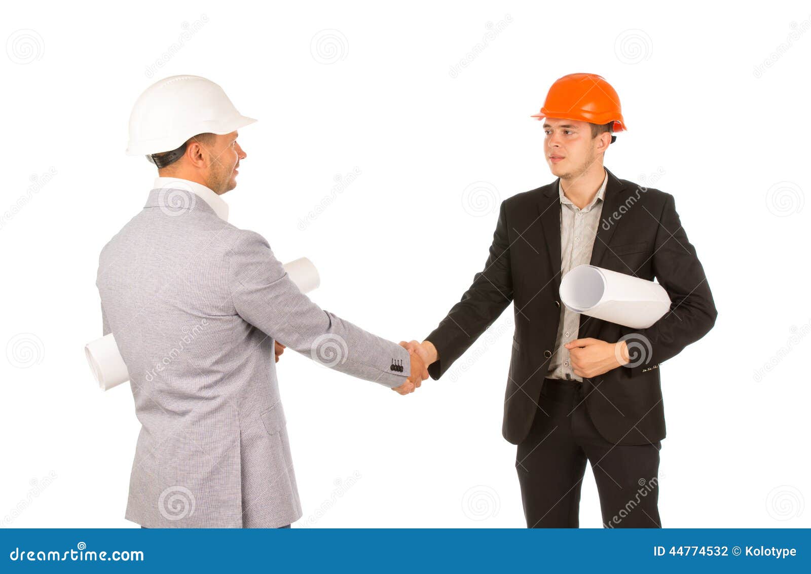 Two Engineers Shaking Hands on White Background Stock Photo - Image of ...