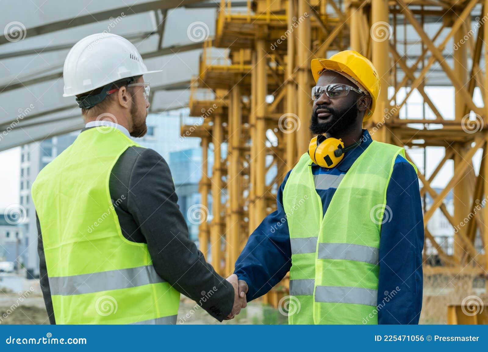 Engineers Shaking Hands Outdoors Stock Photo - Image of agreement ...