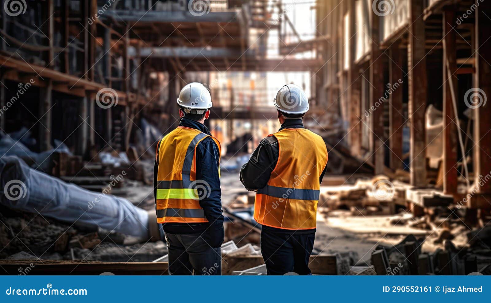 Two Engineers are Working on a Construction Site. Two Engineers are ...