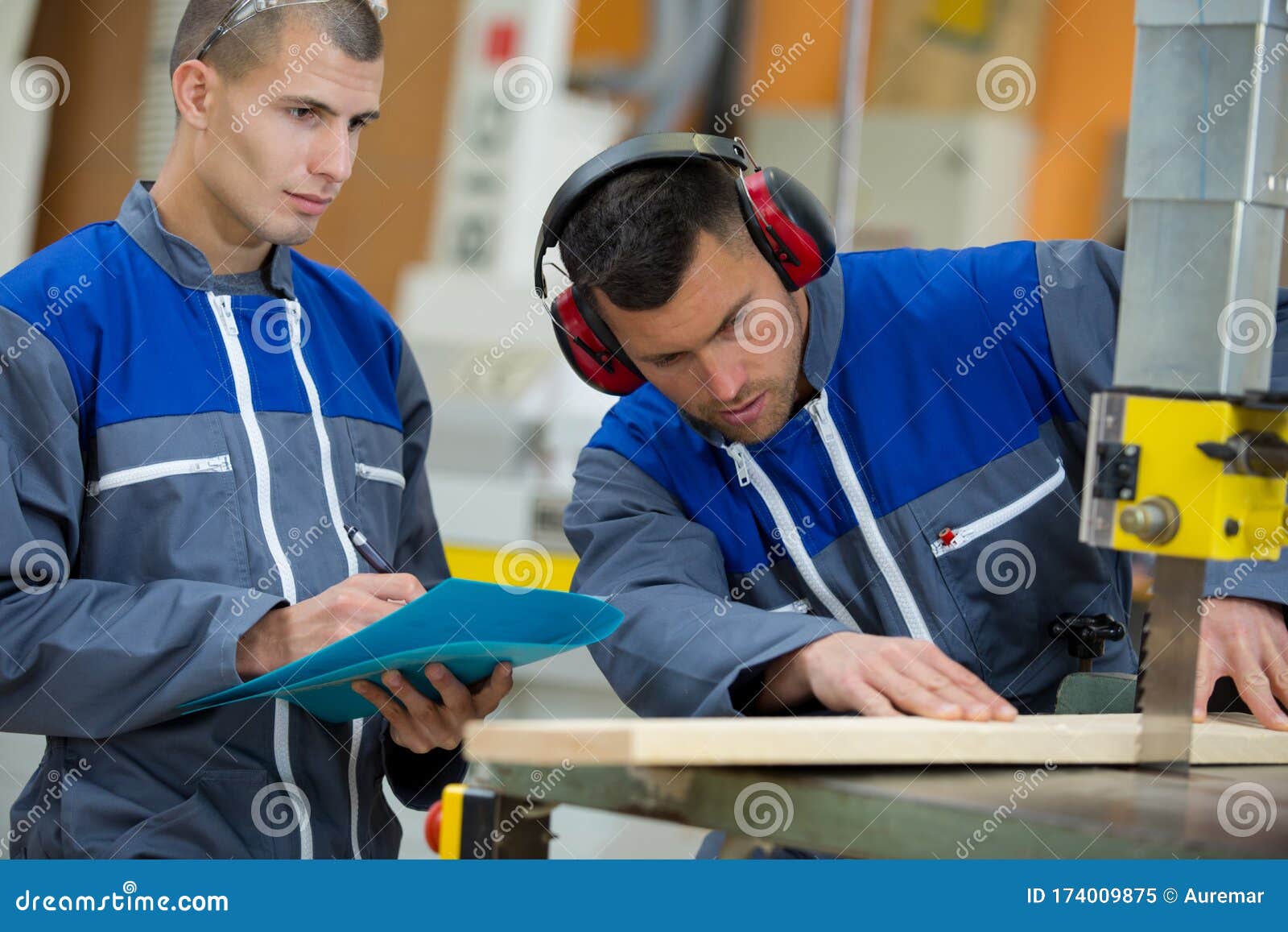 Two Engineers Working with Wood Stock Image - Image of supervisor ...