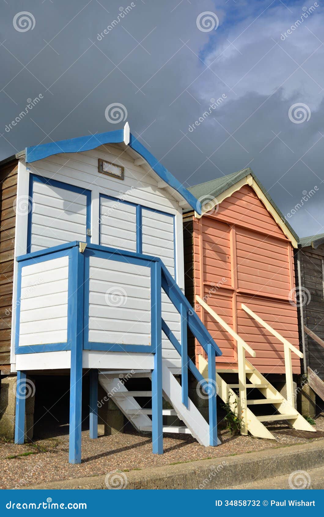 Two English beach huts stock photo. Image of coast, white - 34858732
