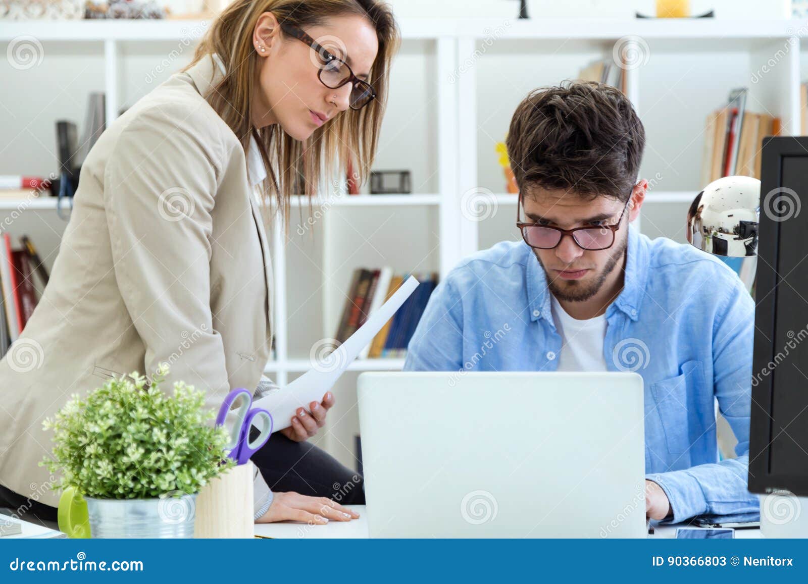 Two Entrepreneurs Working in the Modern Office. Stock Image - Image of ...