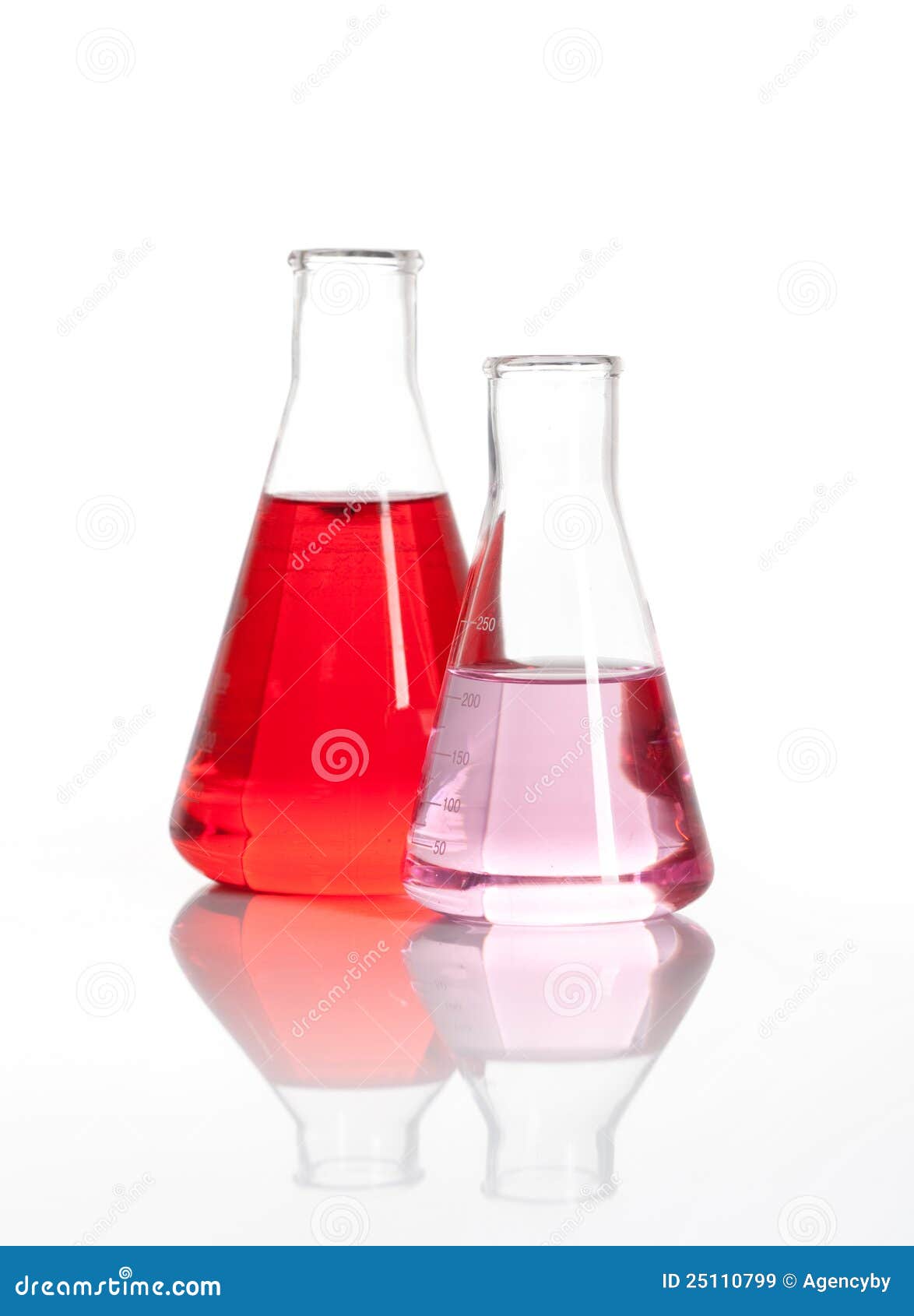 Two Erlenmeyer Glass Flasks with a Red Liquid Stock Image - Image of ...