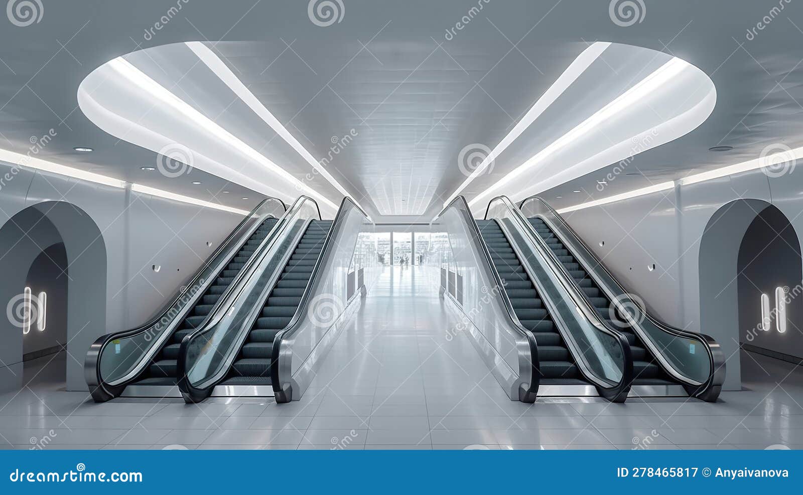 Two Escalators in an Empty Subway Station. Generative AI Image. Stock ...