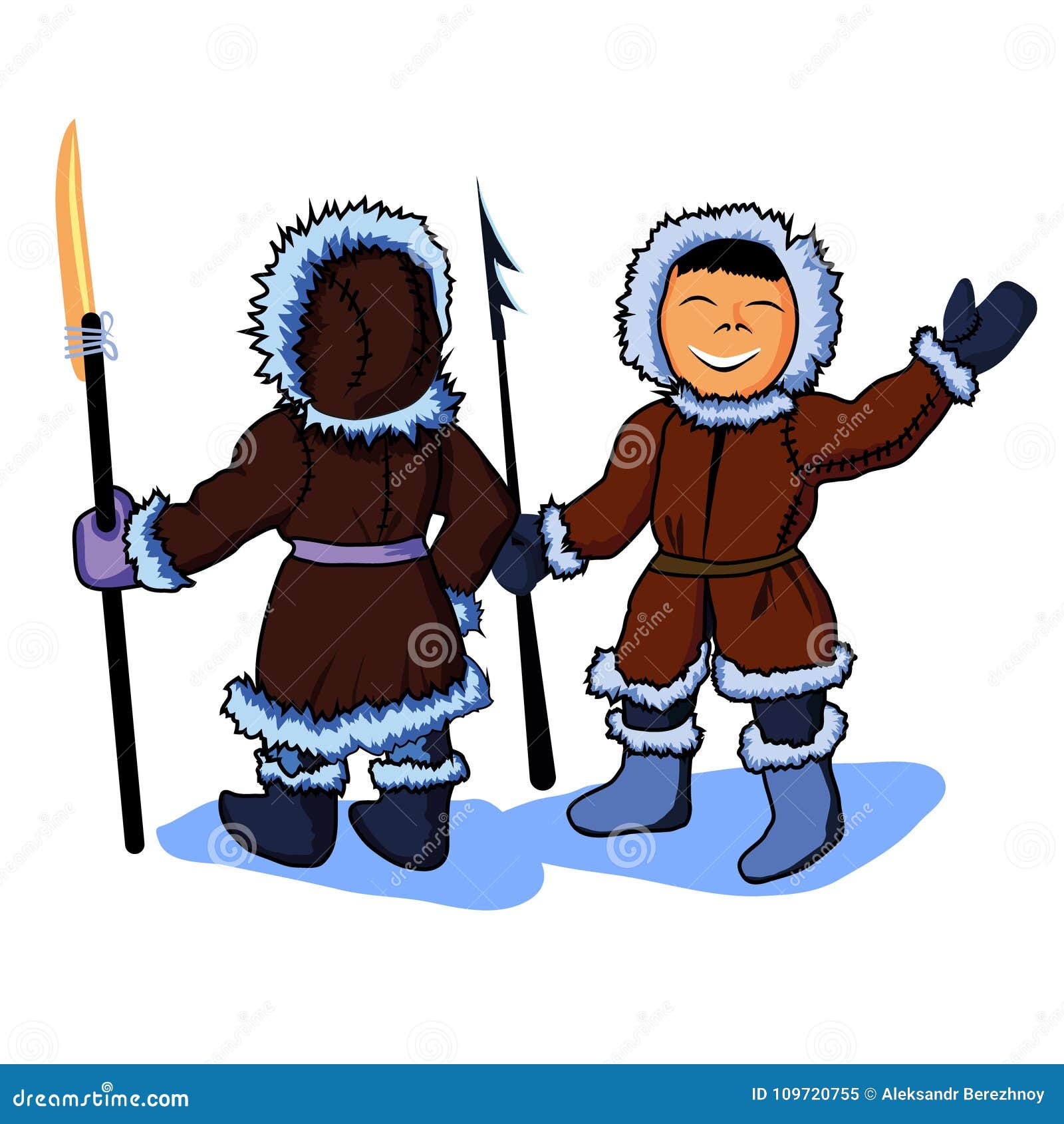 Two eskimos cartoon stock vector. Illustration of people - 109720755