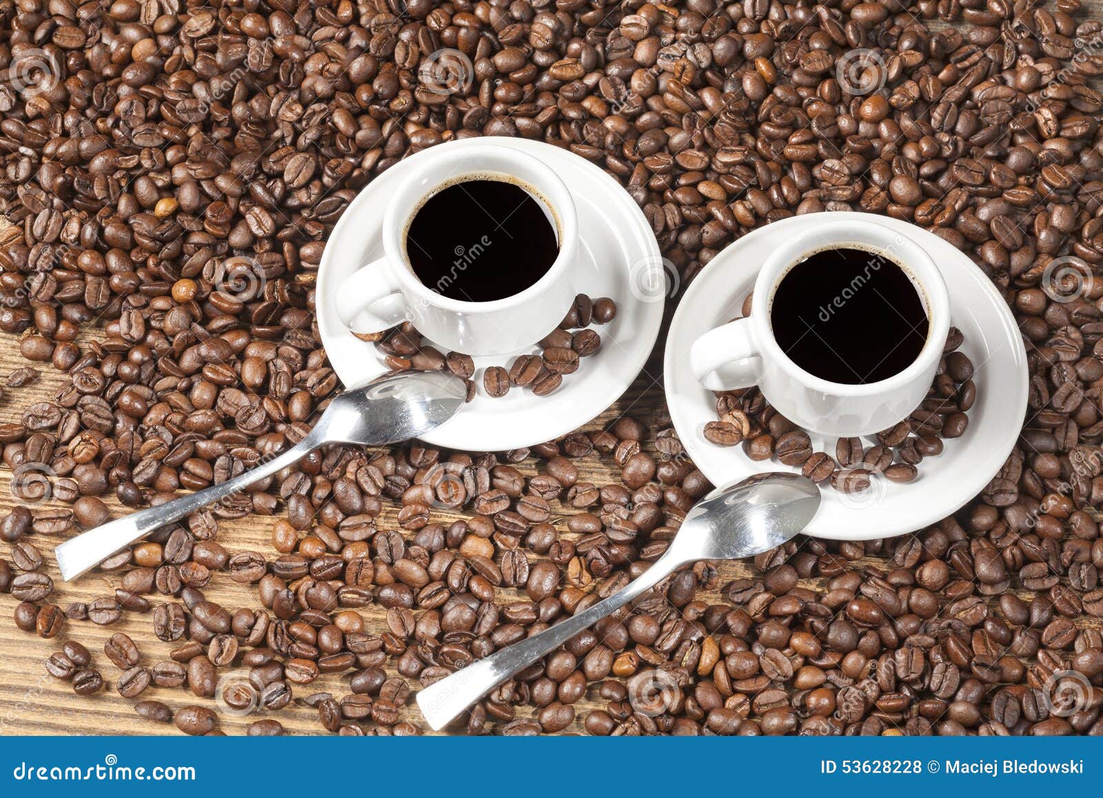 Two Espressos among Coffee Beans. Stock Photo - Image of grain, coffee ...