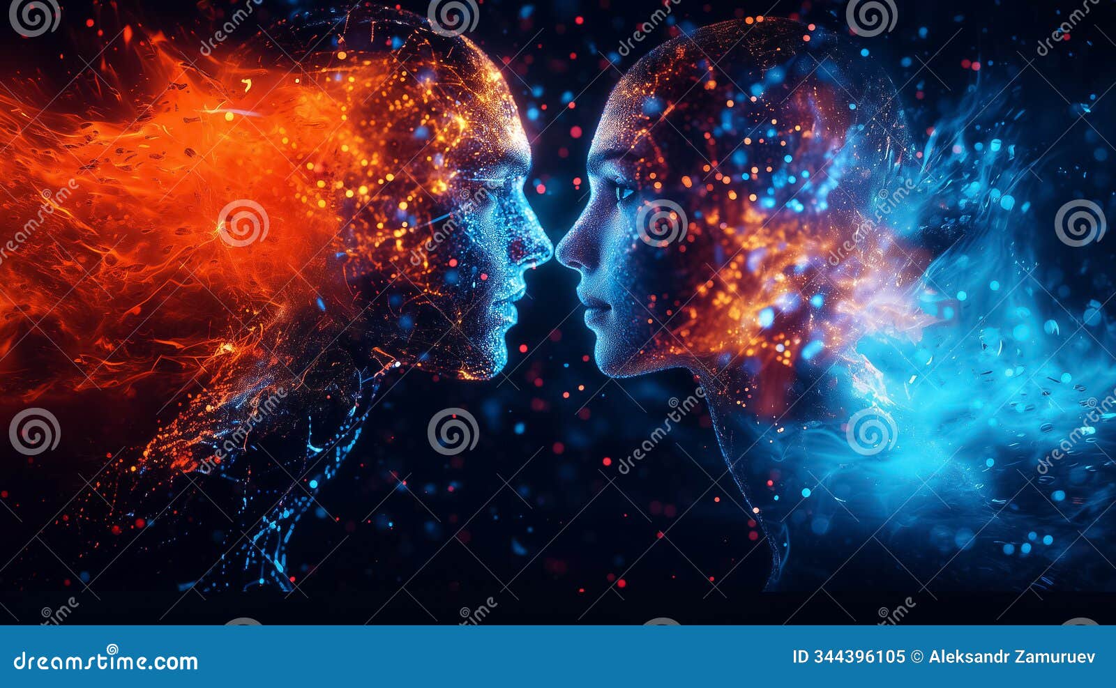 Two Ethereal Figures Formed from Fire and Ice Engage in a Visual ...