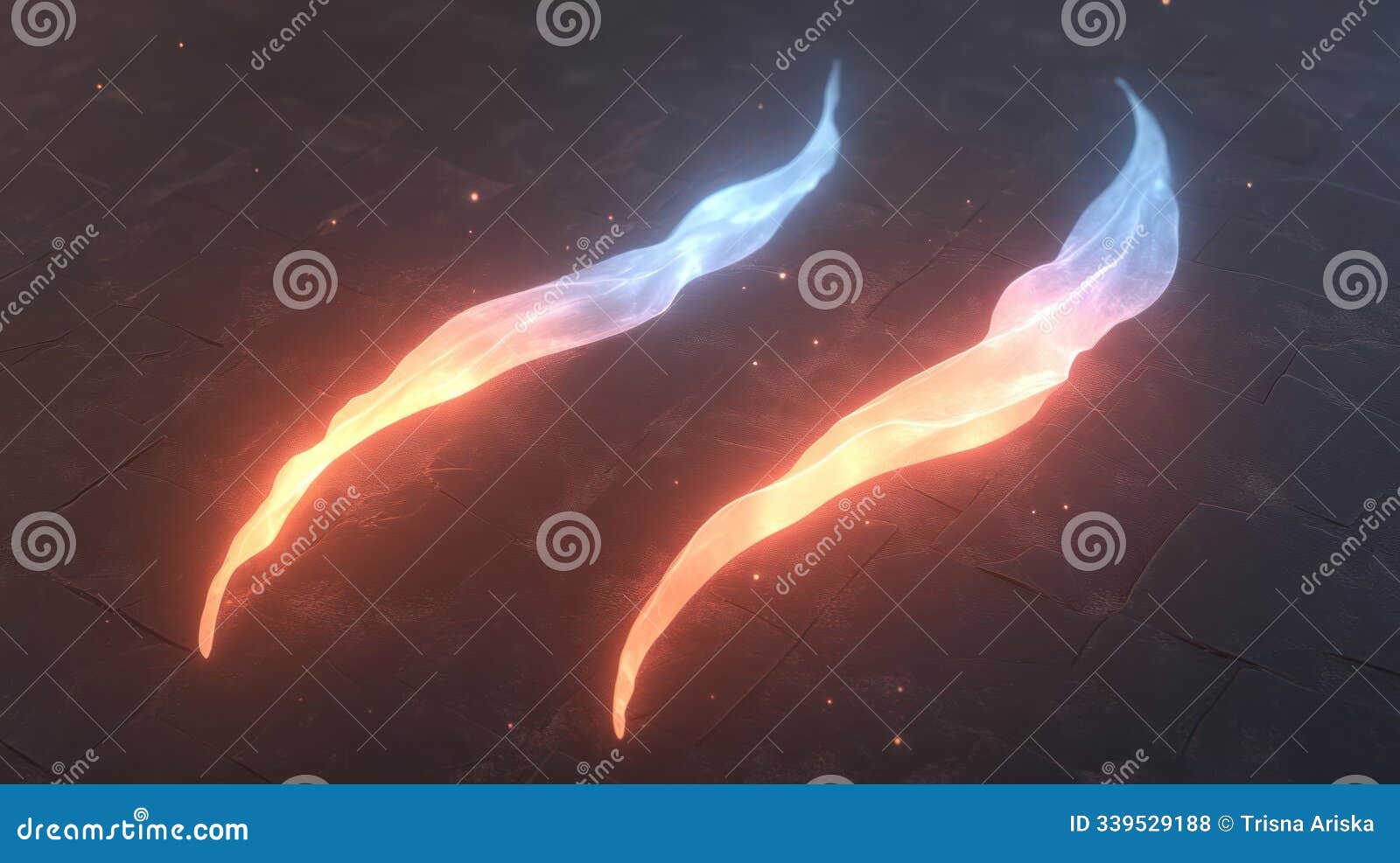 Two Ethereal, Flame-like Wisps in Contrasting Colors on a Textured ...