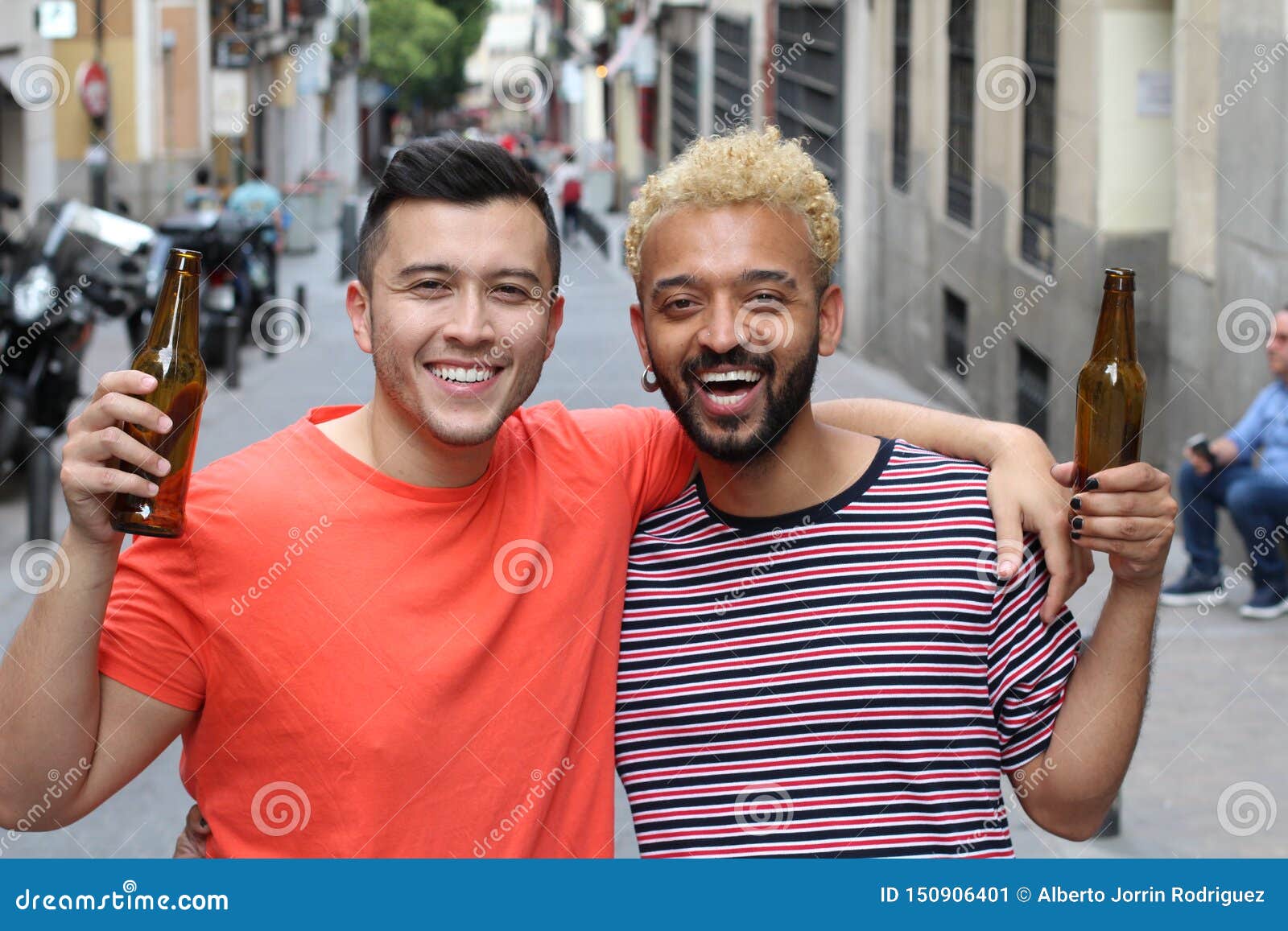 Two Ethnic Men Drinking Beer Outdoors Stock Image - Image of good ...