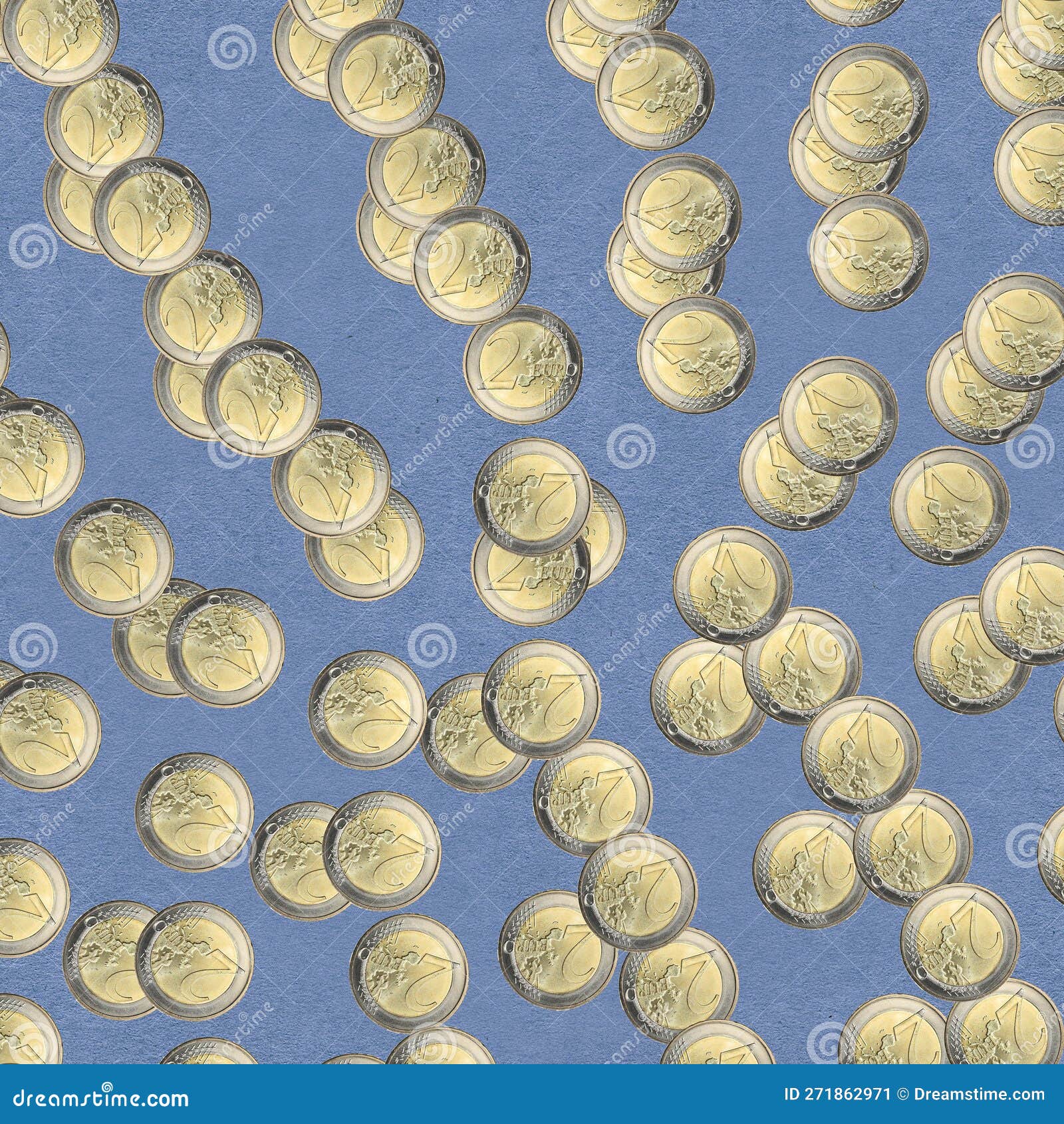 Two Euro Coins Pattern on Blue Paper Background. Abstract Background ...