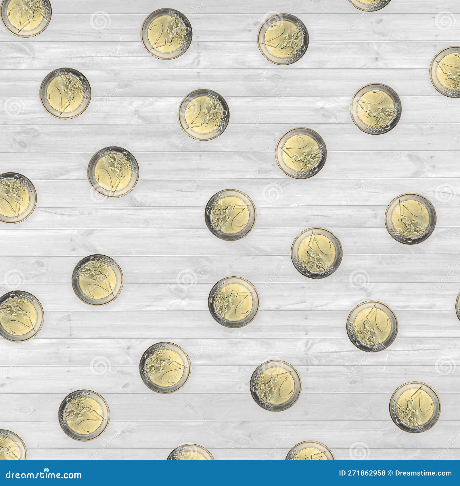 Two Euro Coins Pattern on Wooden Table Background. Abstract Background ...