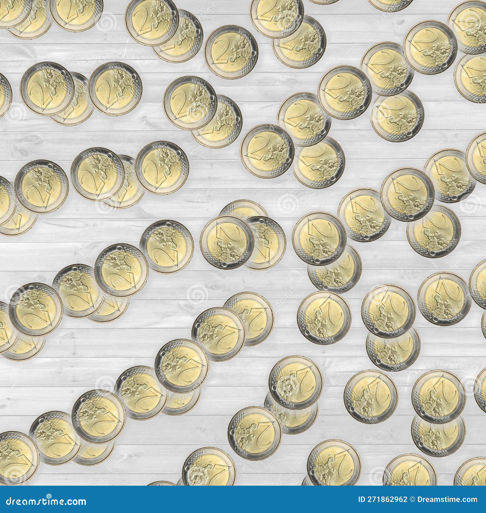 Two Euro Coins Pattern on Wooden Table Background. Abstract Background ...