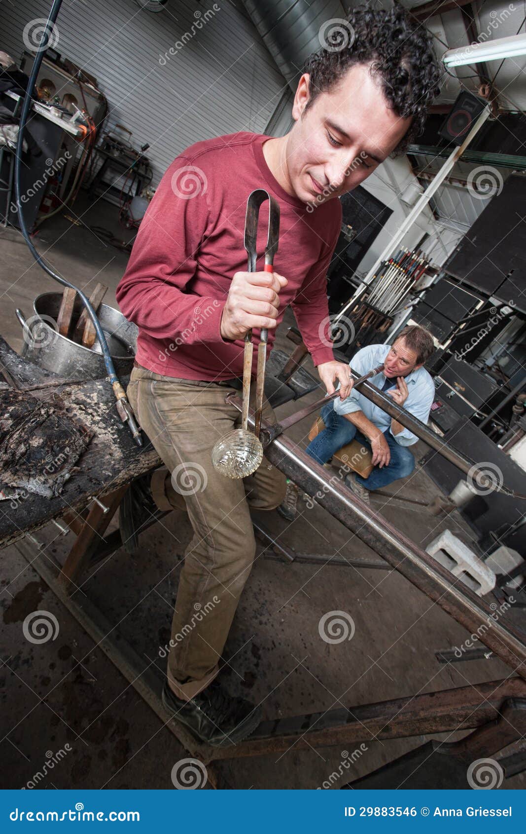 Two Men Working on Glass Art Stock Photo - Image of studio, blowpipe ...