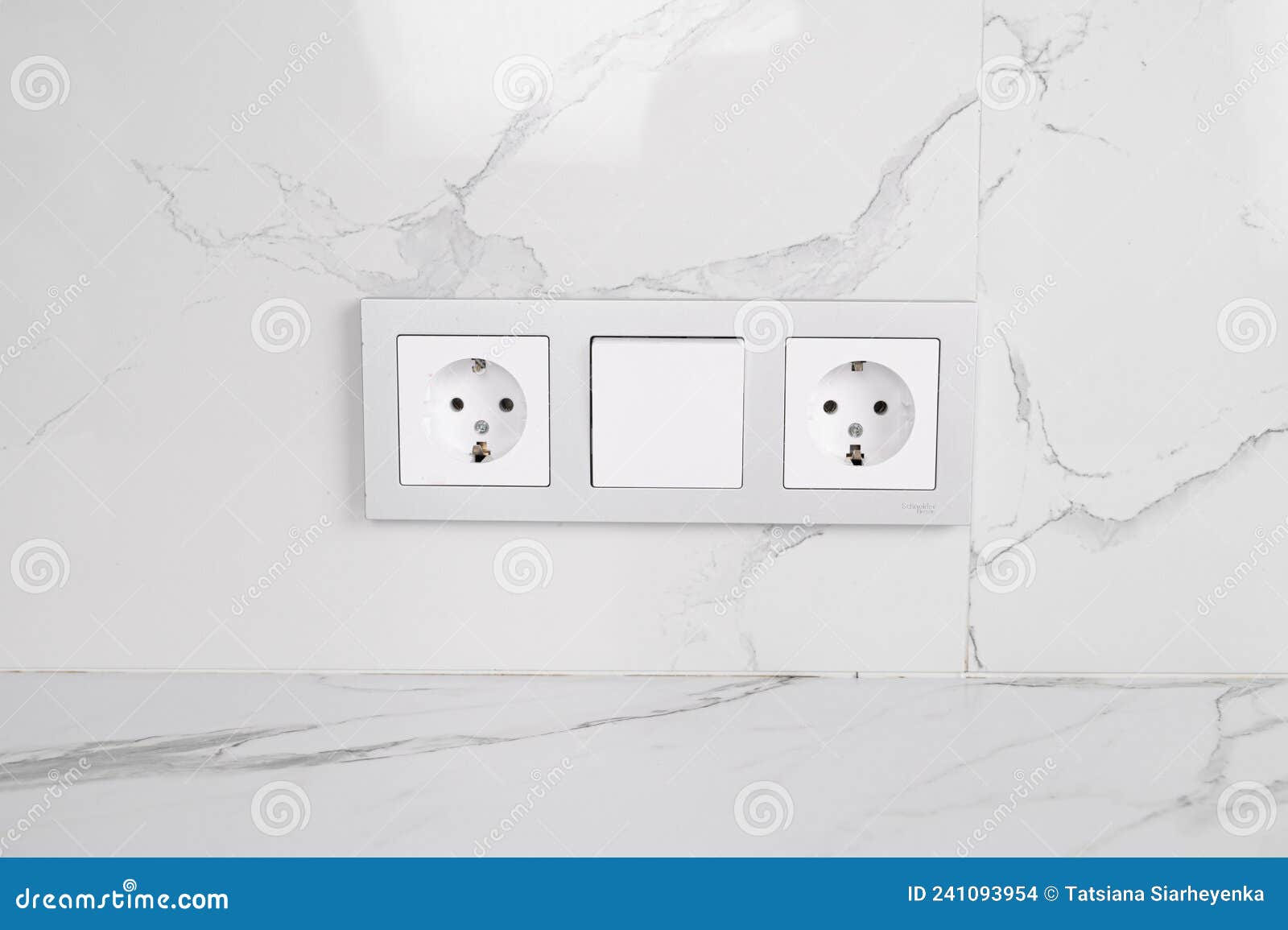 Two European Style Sockets and Light Switch on Marble Wall. Placement ...