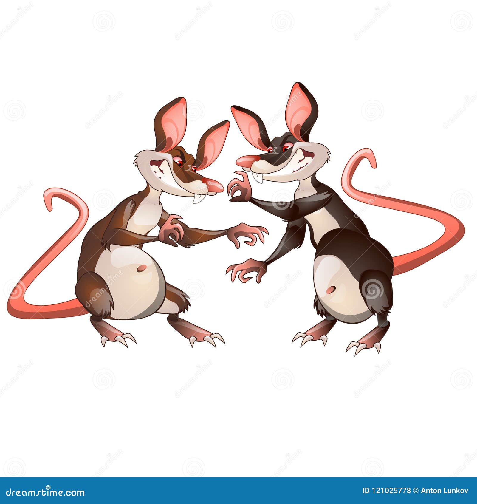 Two Evil Animated Mouse Fighting Each Other Isolated on a White ...
