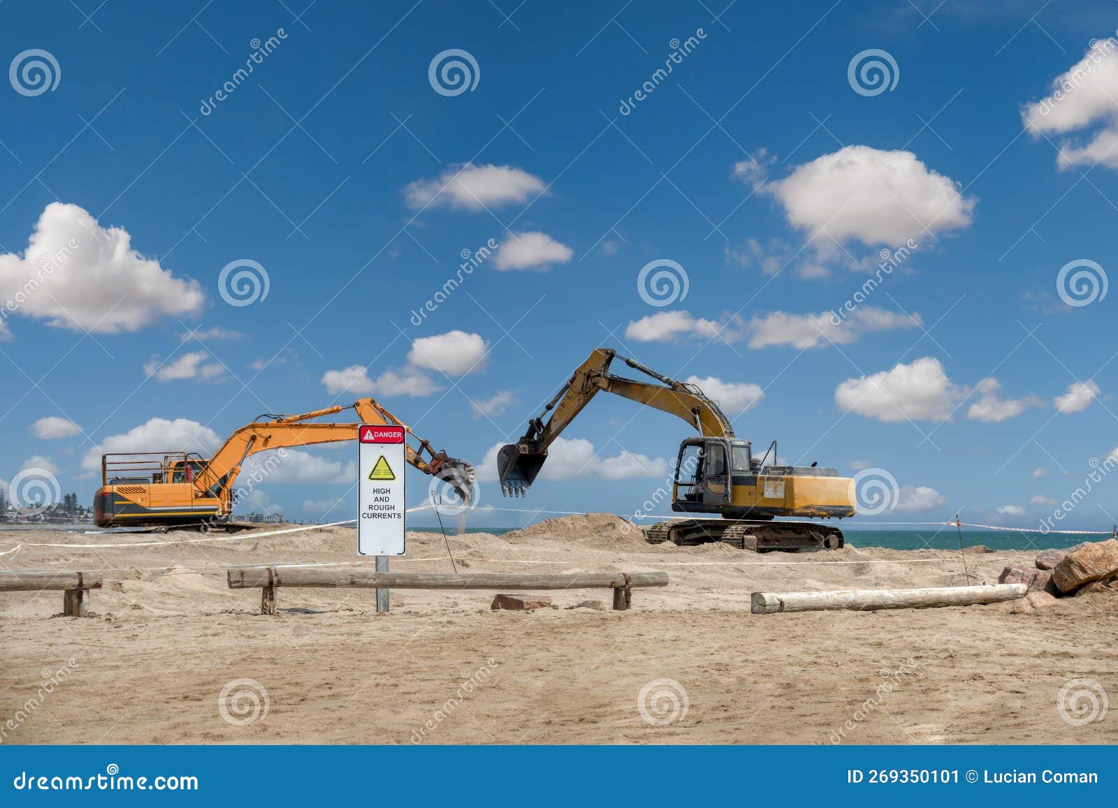 Two excavators digging stock image. Image of load, beach - 269350101