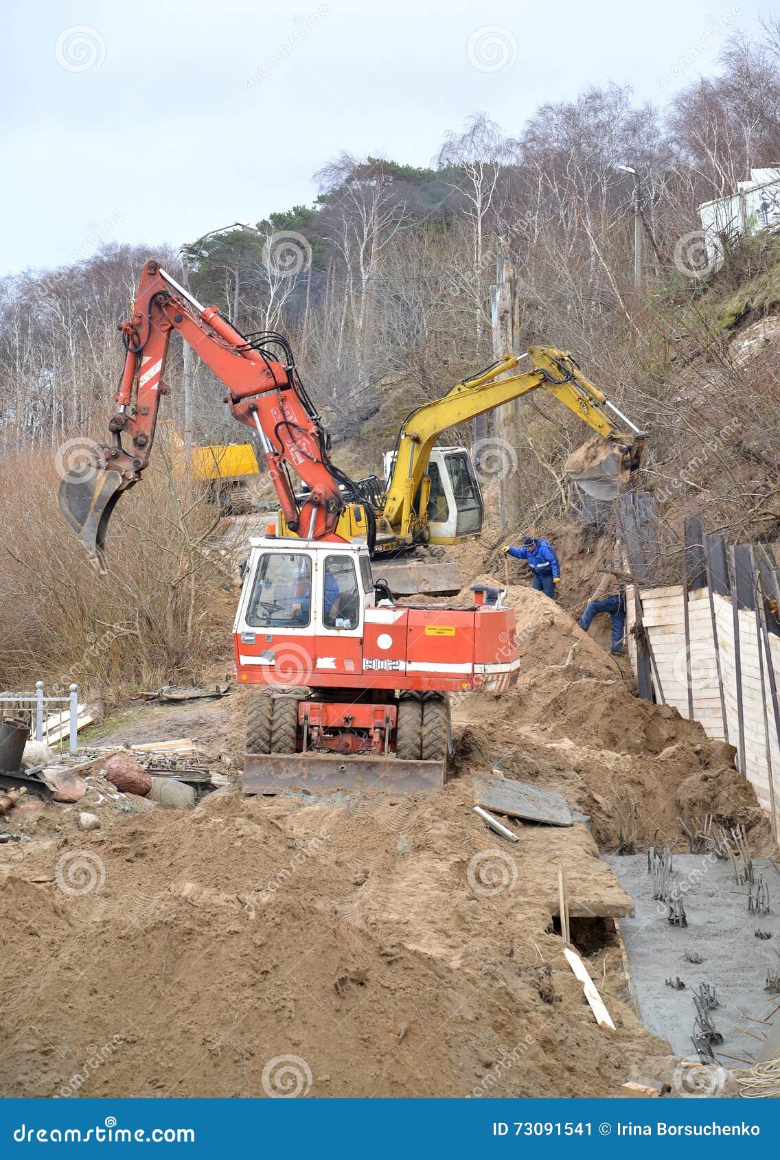 Two Excavators Work at Soil Movement Editorial Photo - Image of soil ...