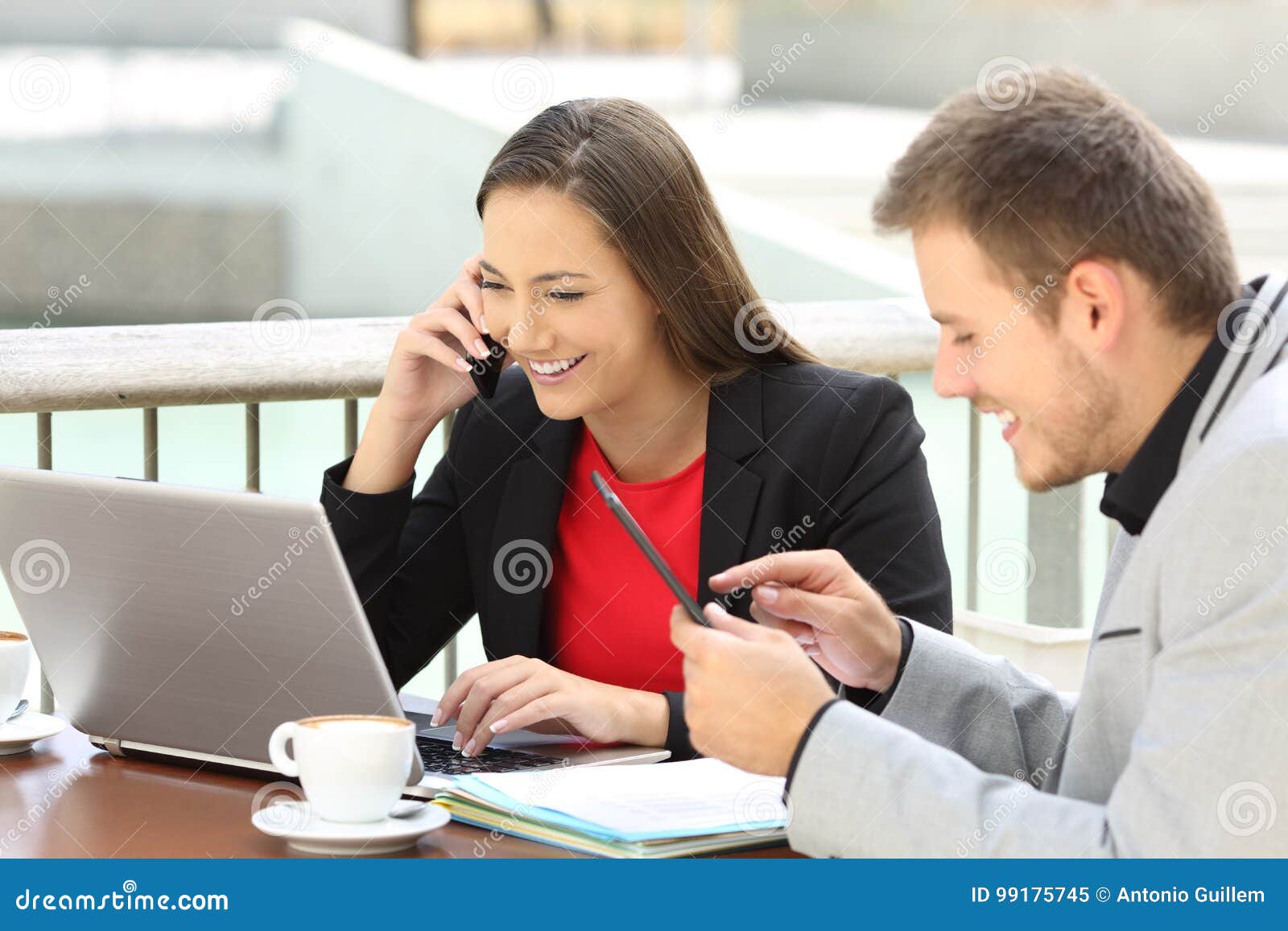 Two Executives Calling and Working Together Stock Image - Image of ...