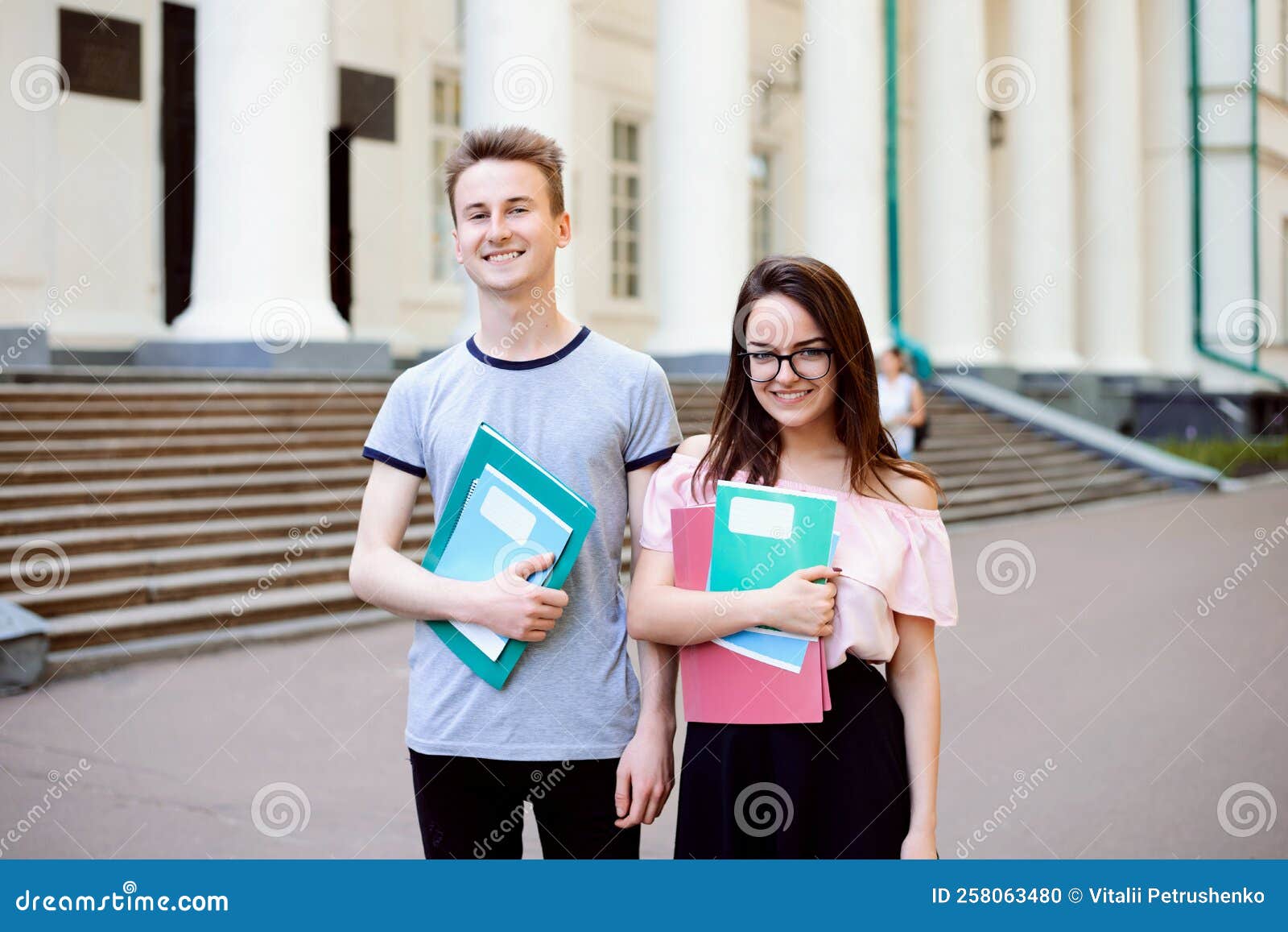 Two Exemplary Students in Front of University Stock Photo - Image of ...