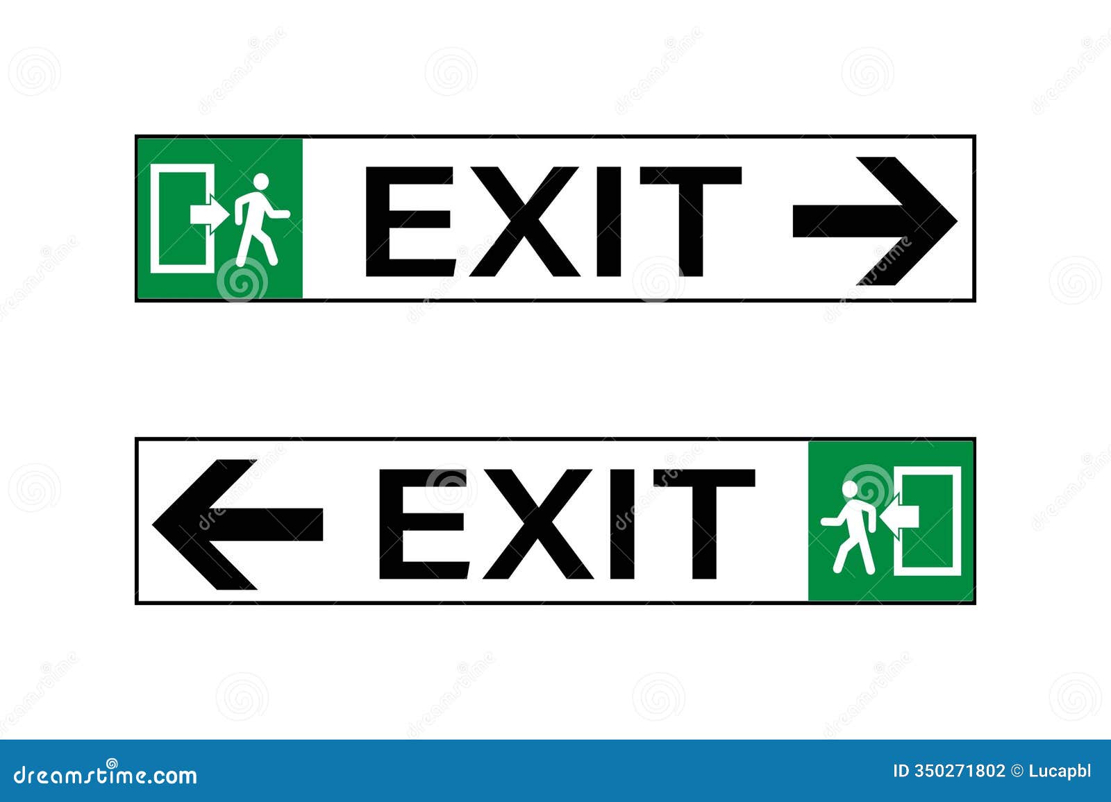 Two Exit Signs. Long Rectangle Shape with Person Walking, Text and ...