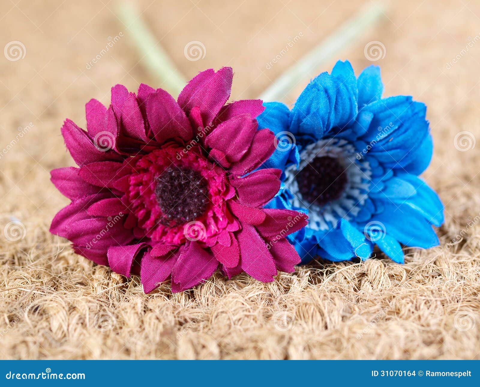 Two Fabric Flowers of Different Colors Stock Photo - Image of petals ...