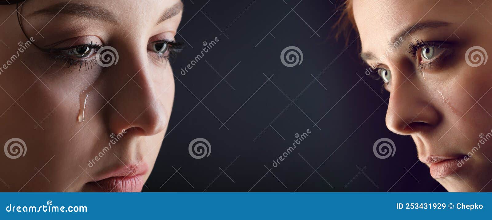 Two Face of Crying Woman with Tears. Close Up Stock Image - Image of ...