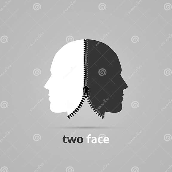 Two Faced Head. Creative Concept with Zipper Stock Vector ...