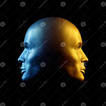 Two-faced Head Statue, Blue and Gold Stock Image - Image of deception ...