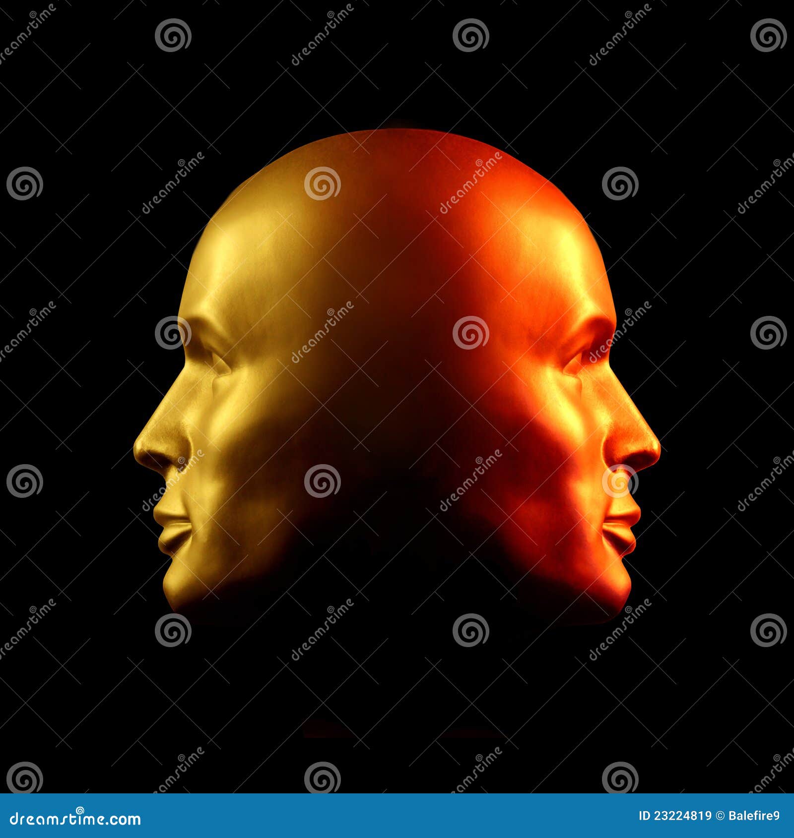 Two-faced Head Statue, Red and Gold Stock Image - Image of ...